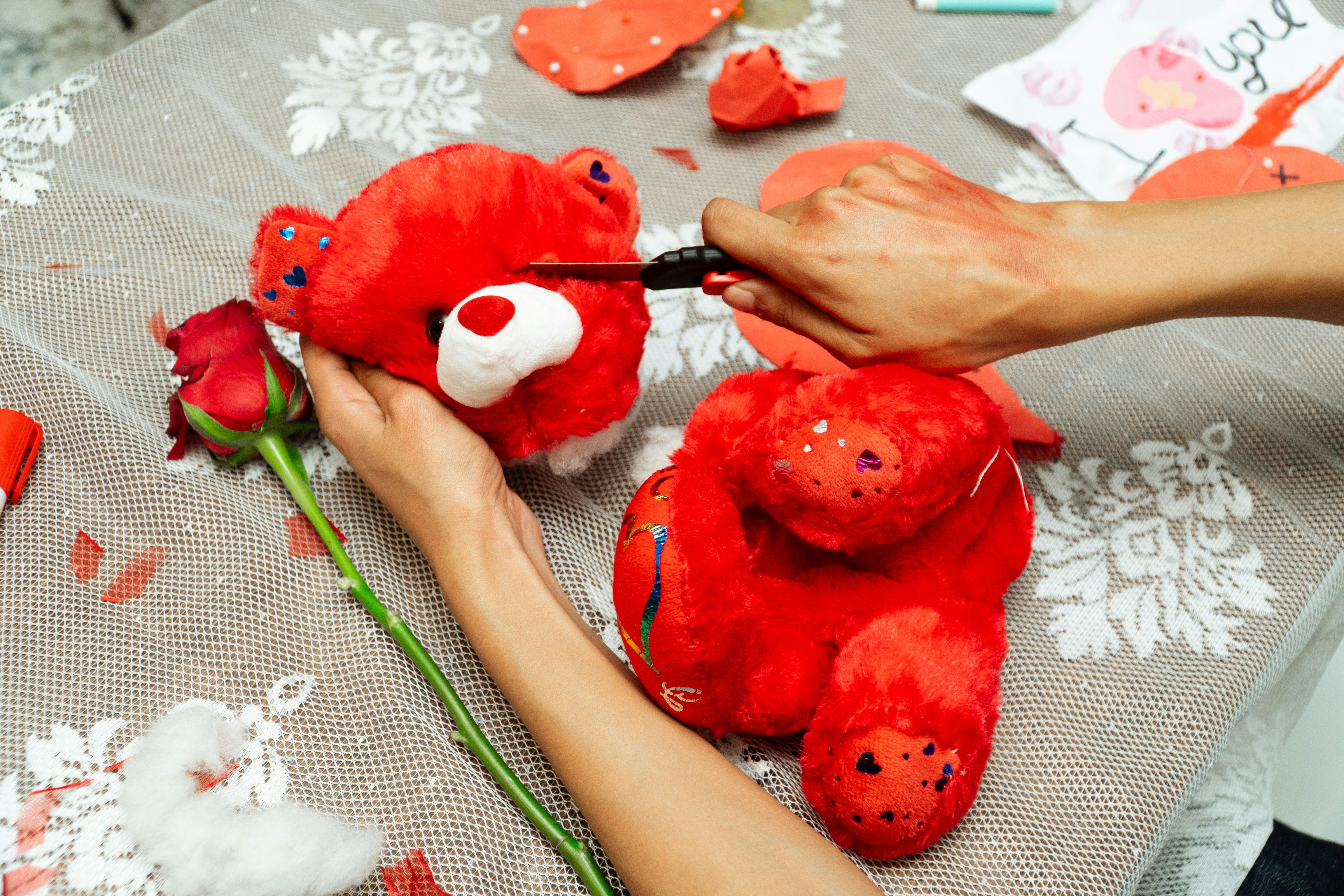 Valentine Plush Surgery: Repairing a Red Bear Between Scissors and Glue