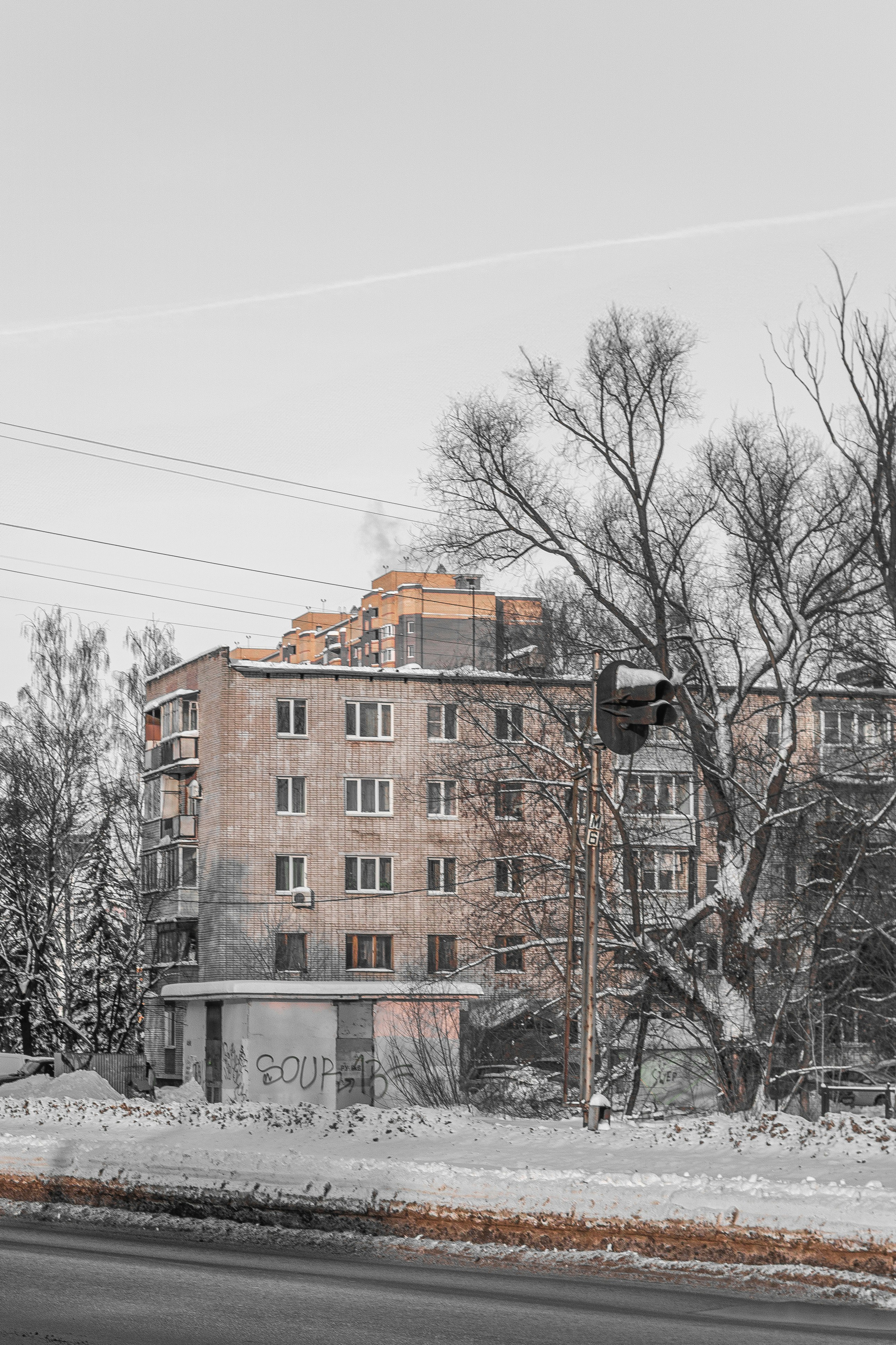 Winter Silence Over a Quiet City Block