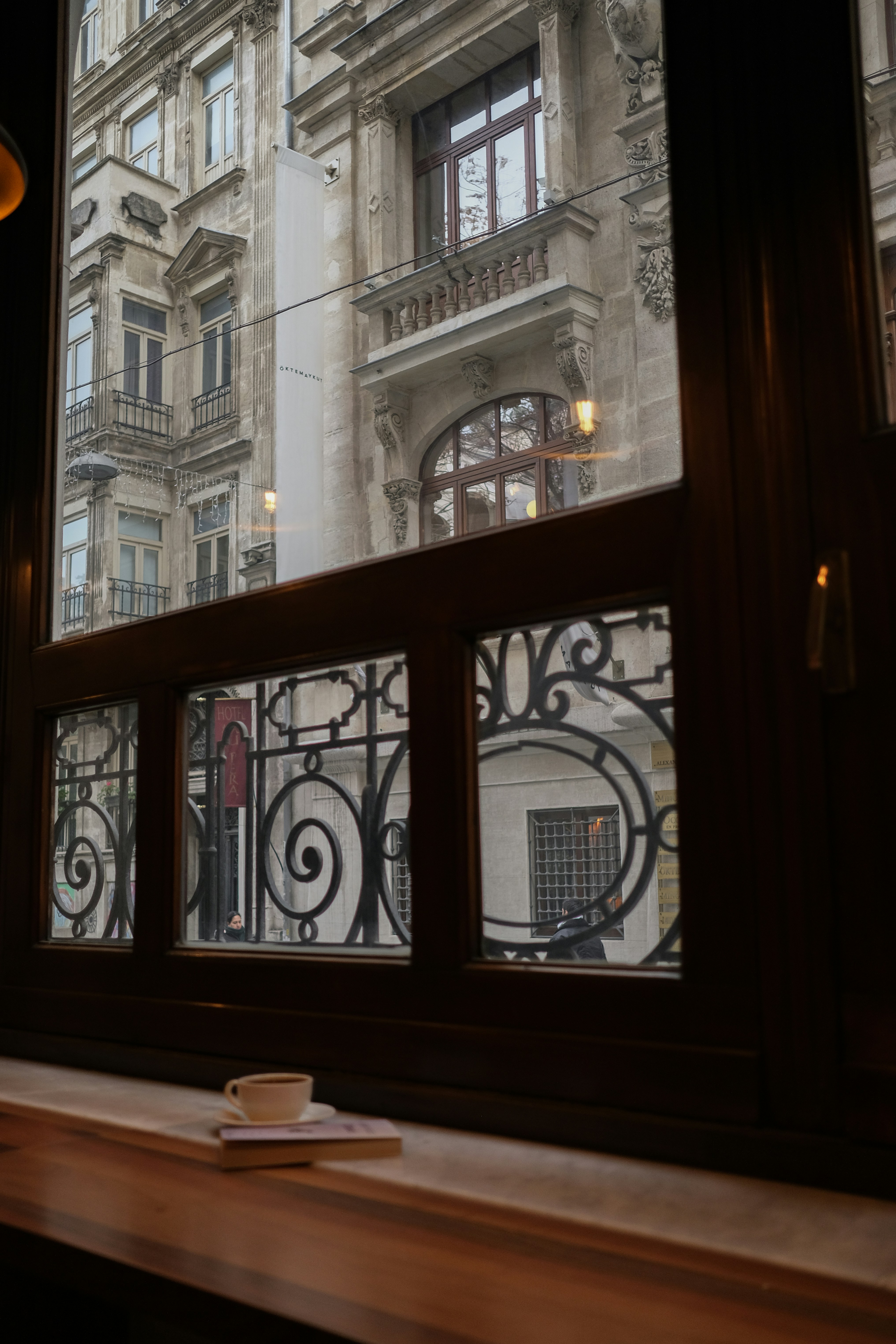 Cafe Window Overlooking Ornate Facade