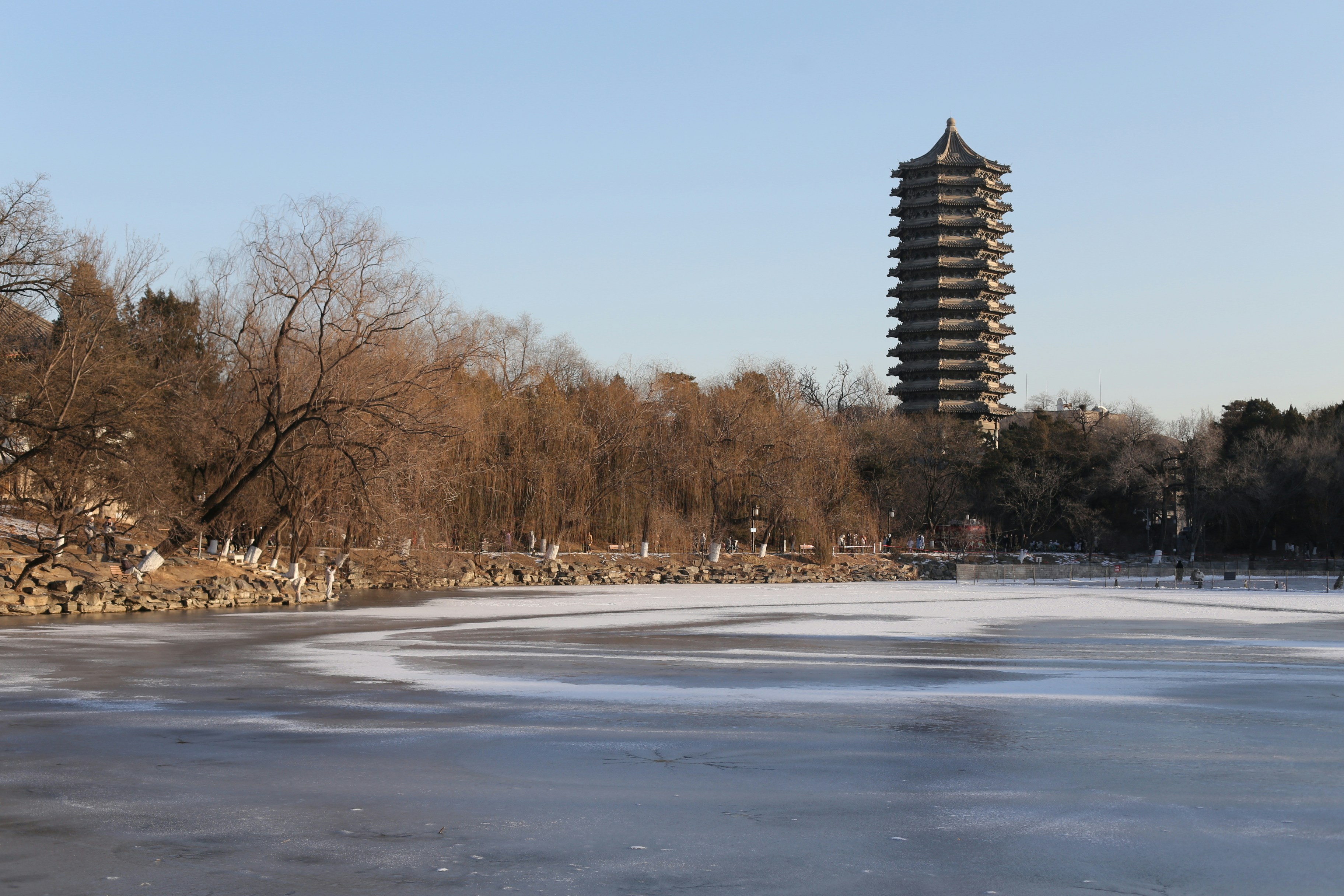 Pagoda on the Winter Lake Panorama