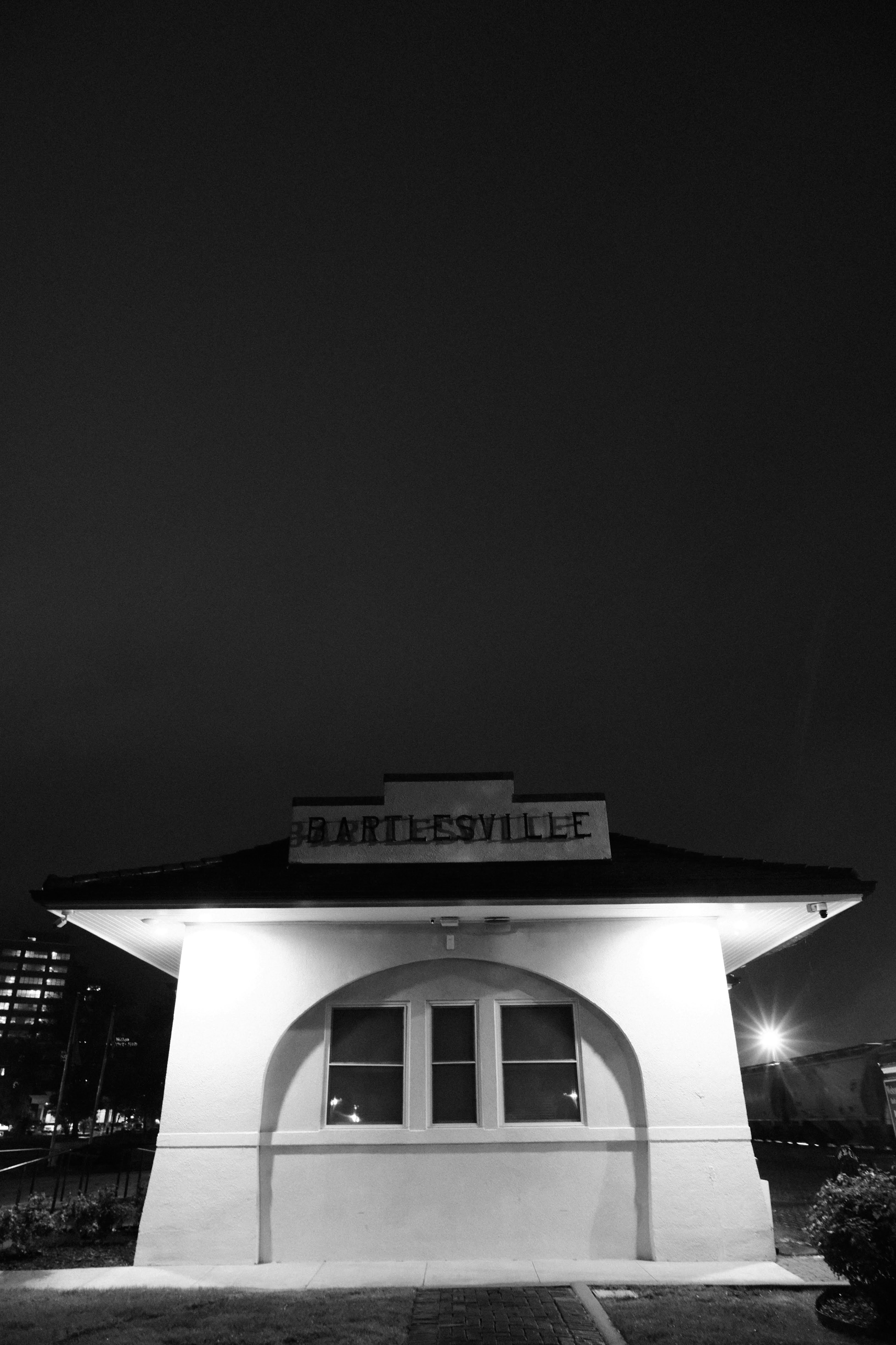 Solitary Train Station Shelter at Night
