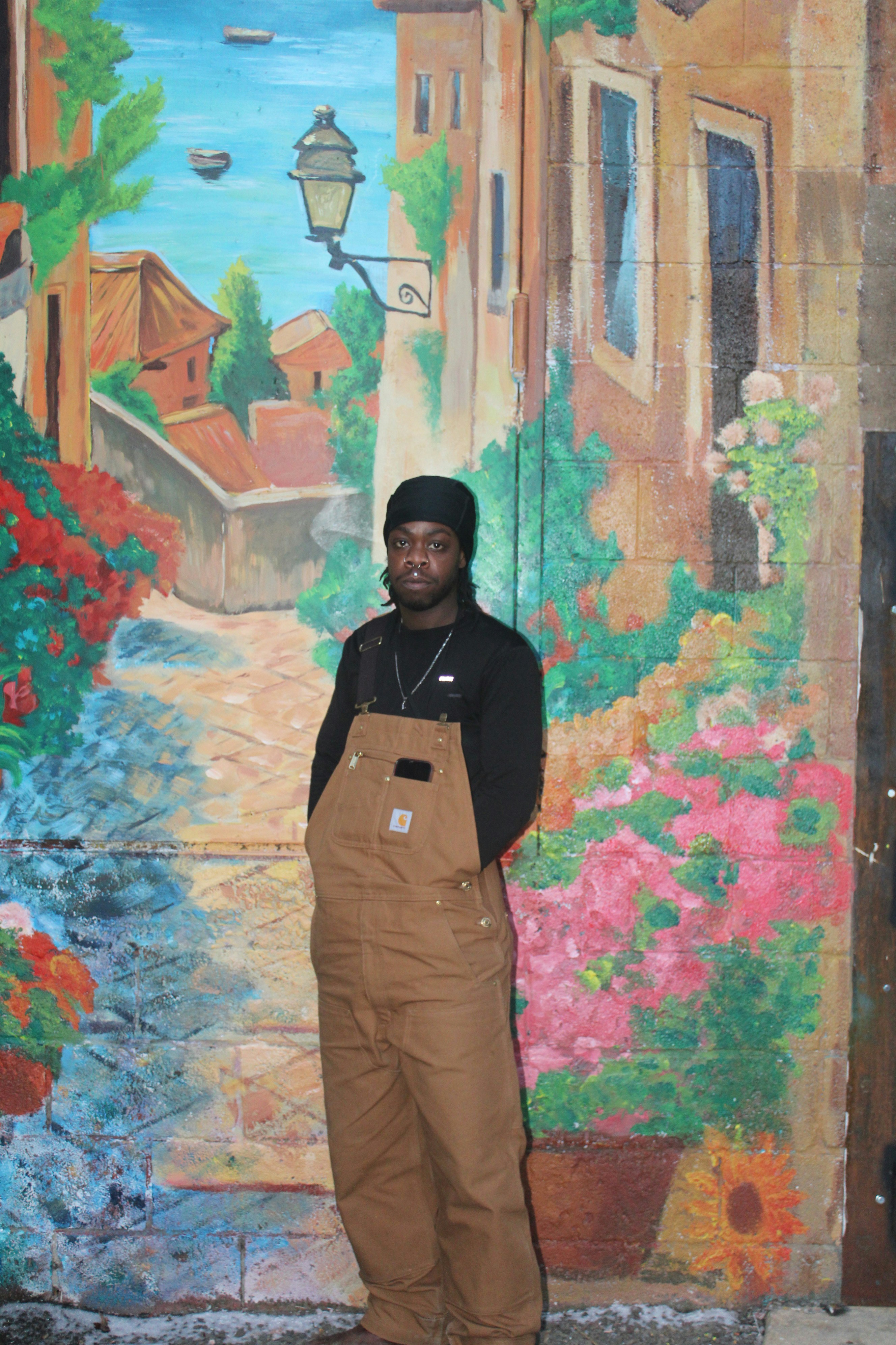 Portrait in a Colorful Street Mural