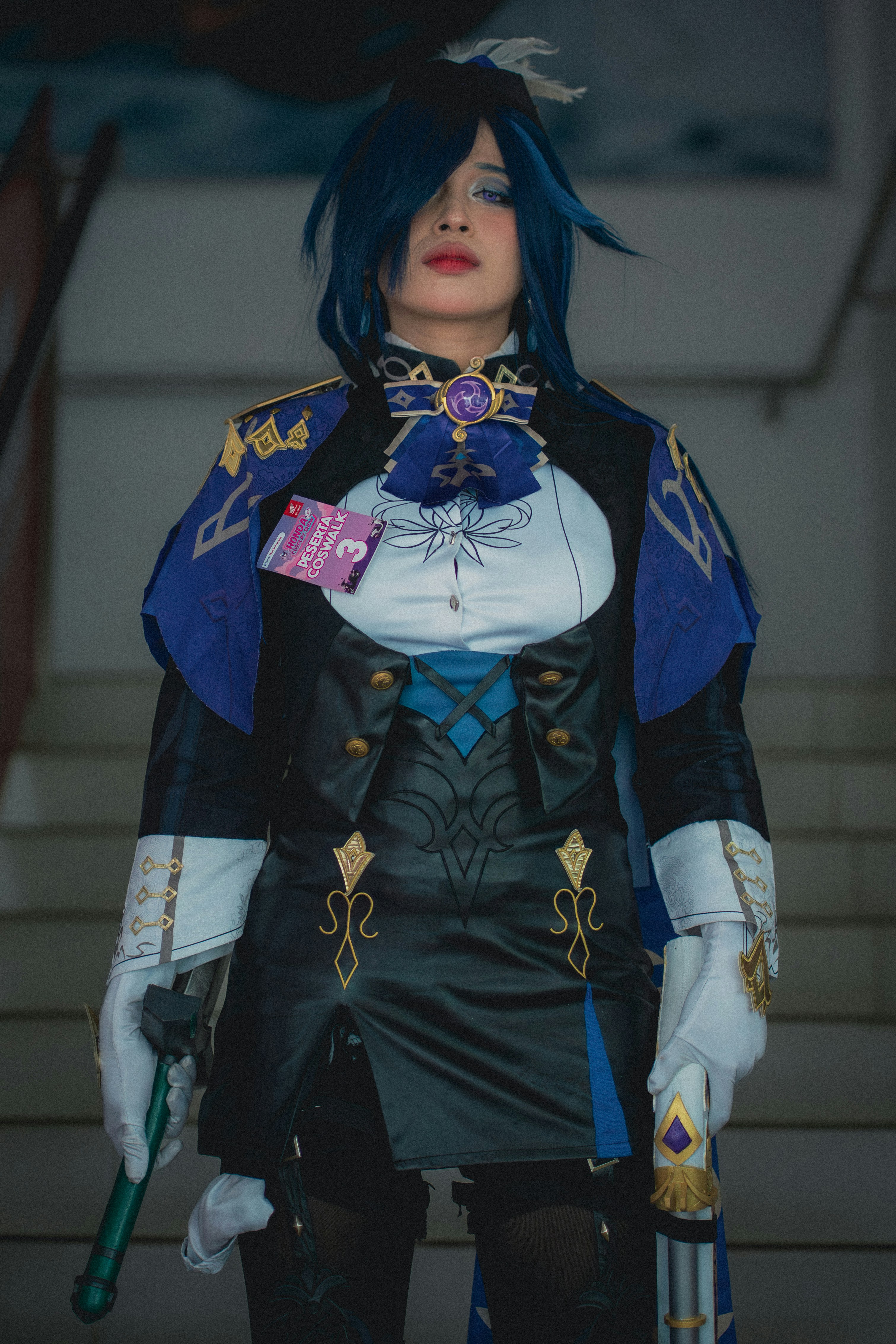 Blue-haired Conductor: A Cosplay Portrait in Velvet and Steel