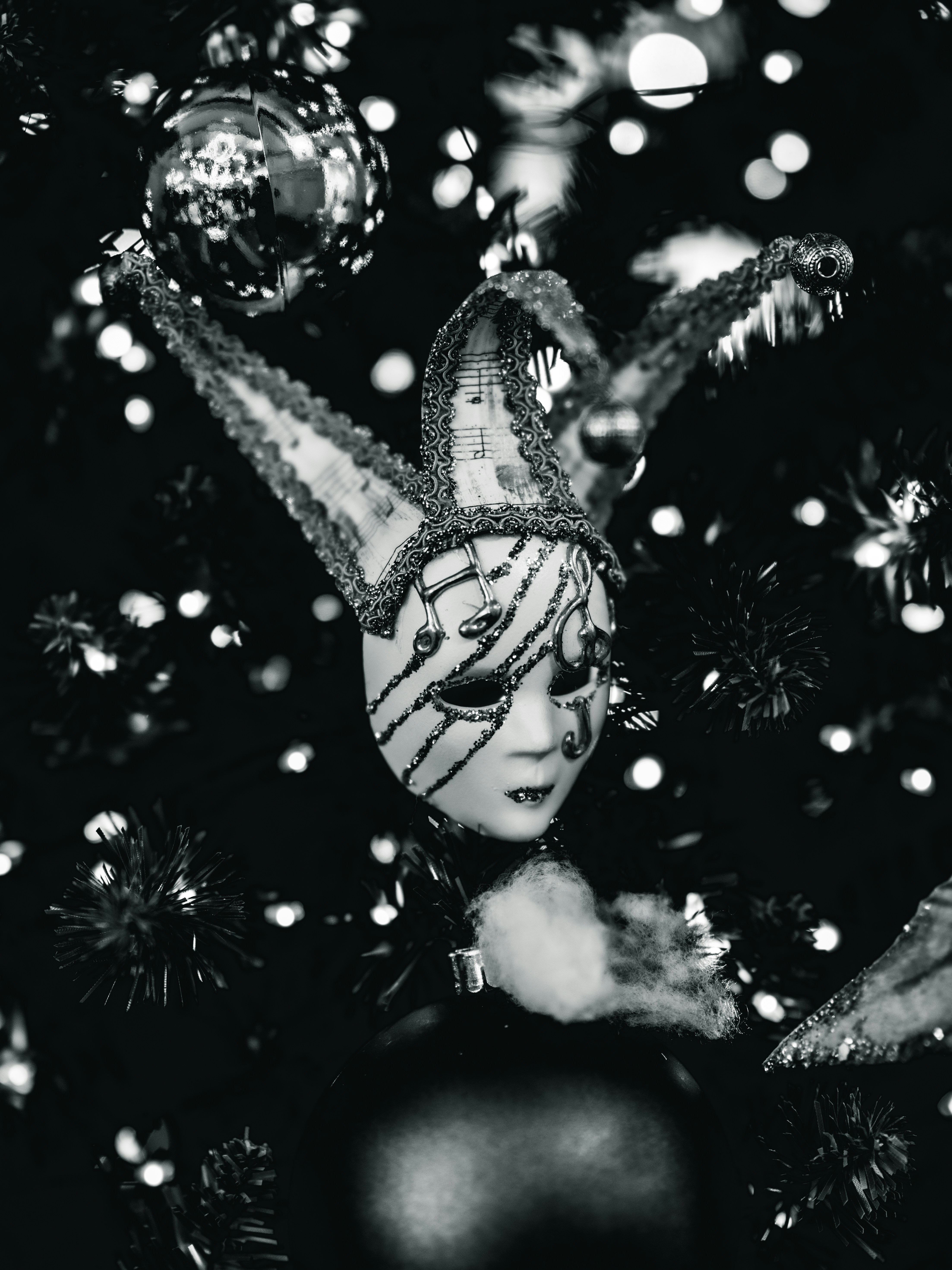 Masked Ornament: A Christmas Angel in monochrome