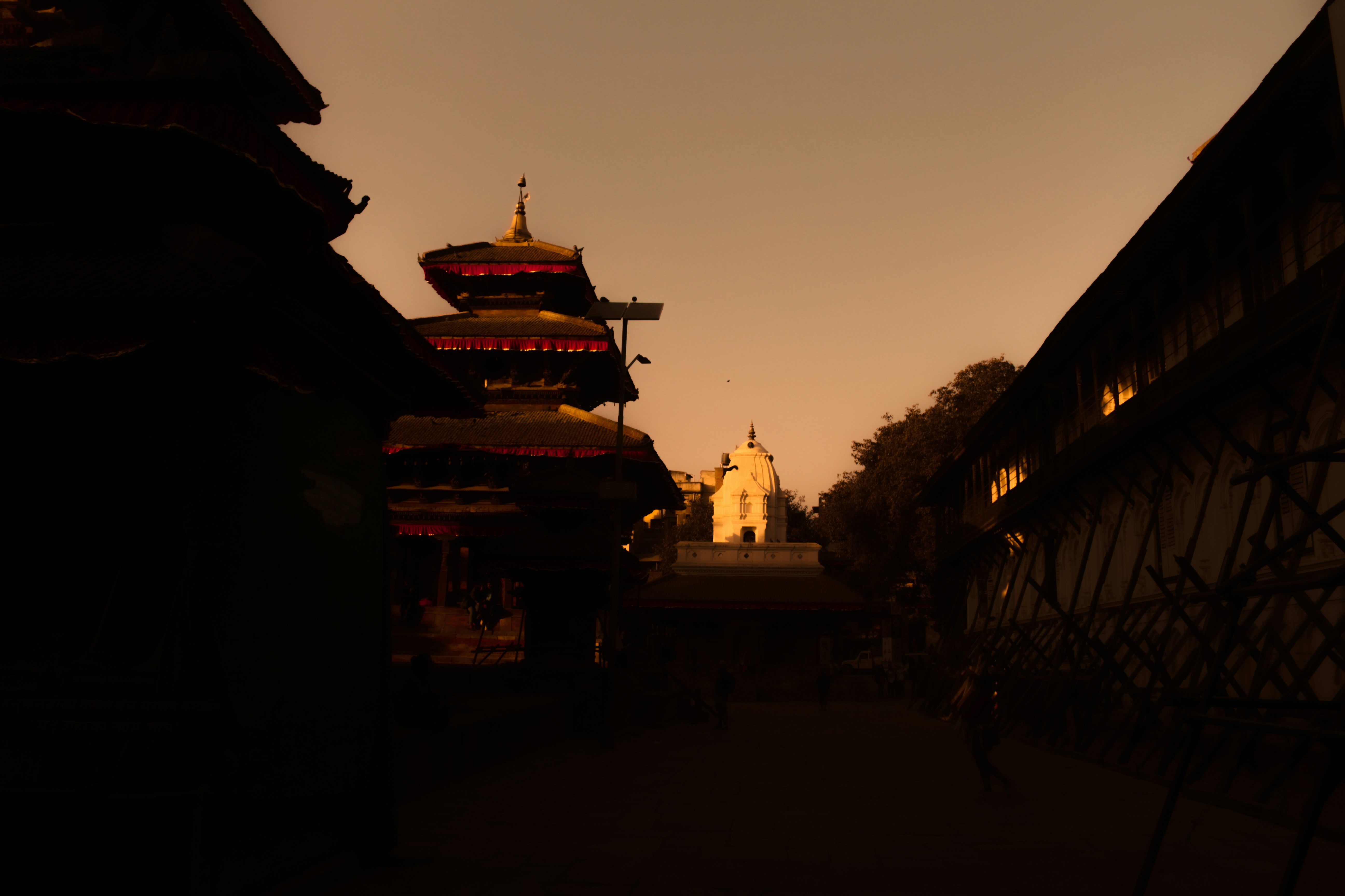 Silhouette of a Kathmandu Temple Axis at Dusk