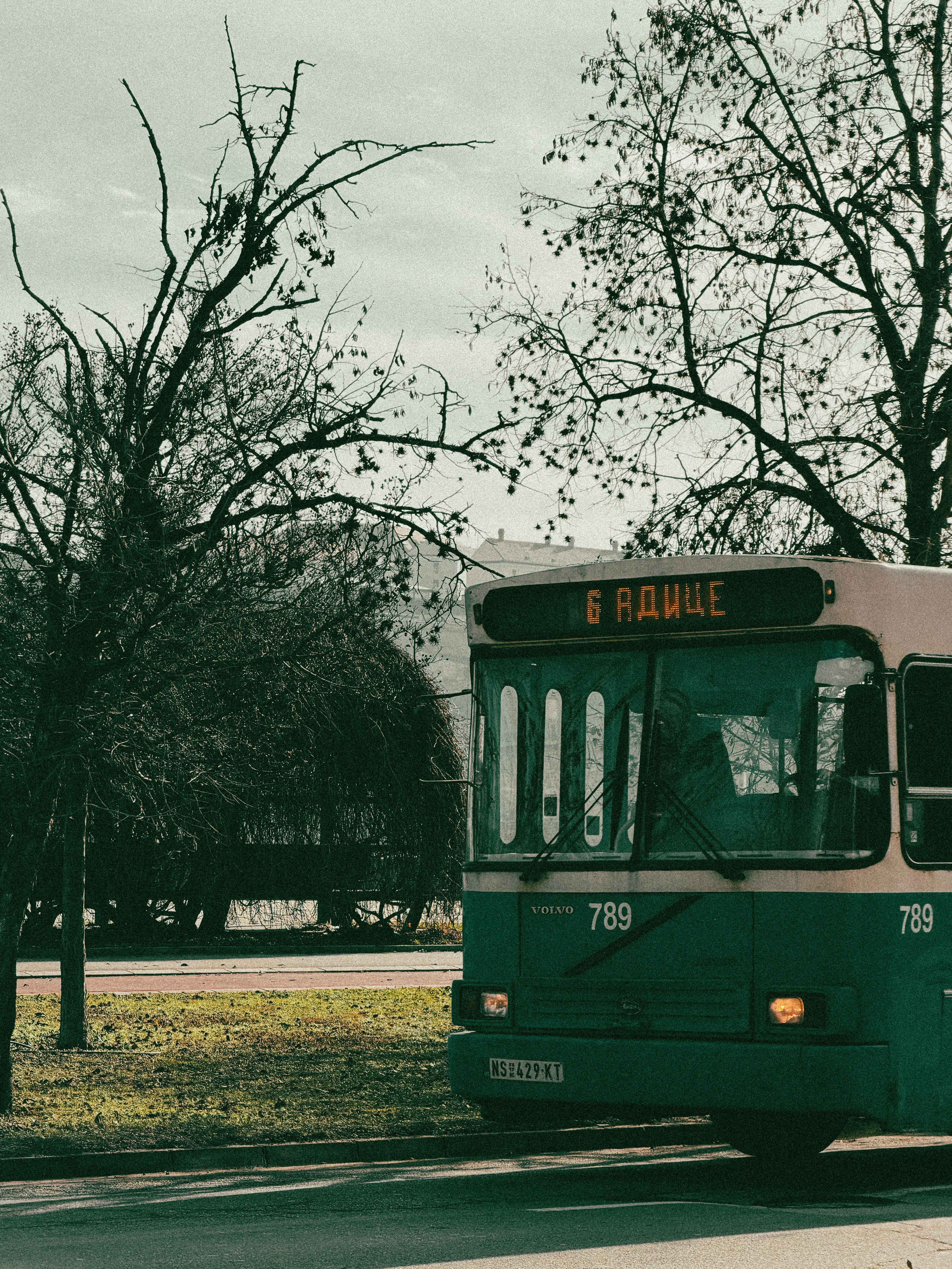 Bus on a Quiet Winter Street