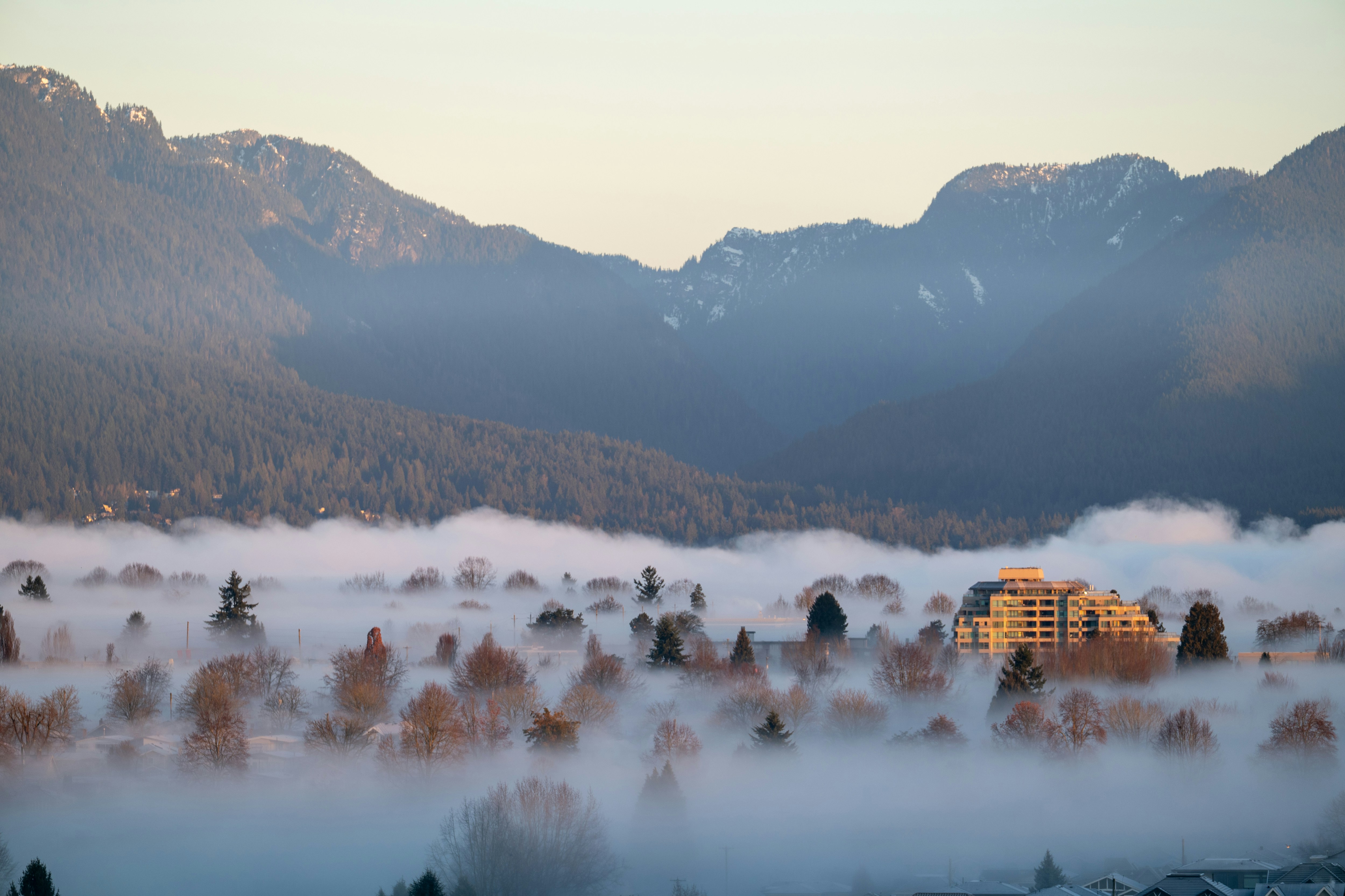 Mist Blankets the Valley: Dawn Over the Alpine Village