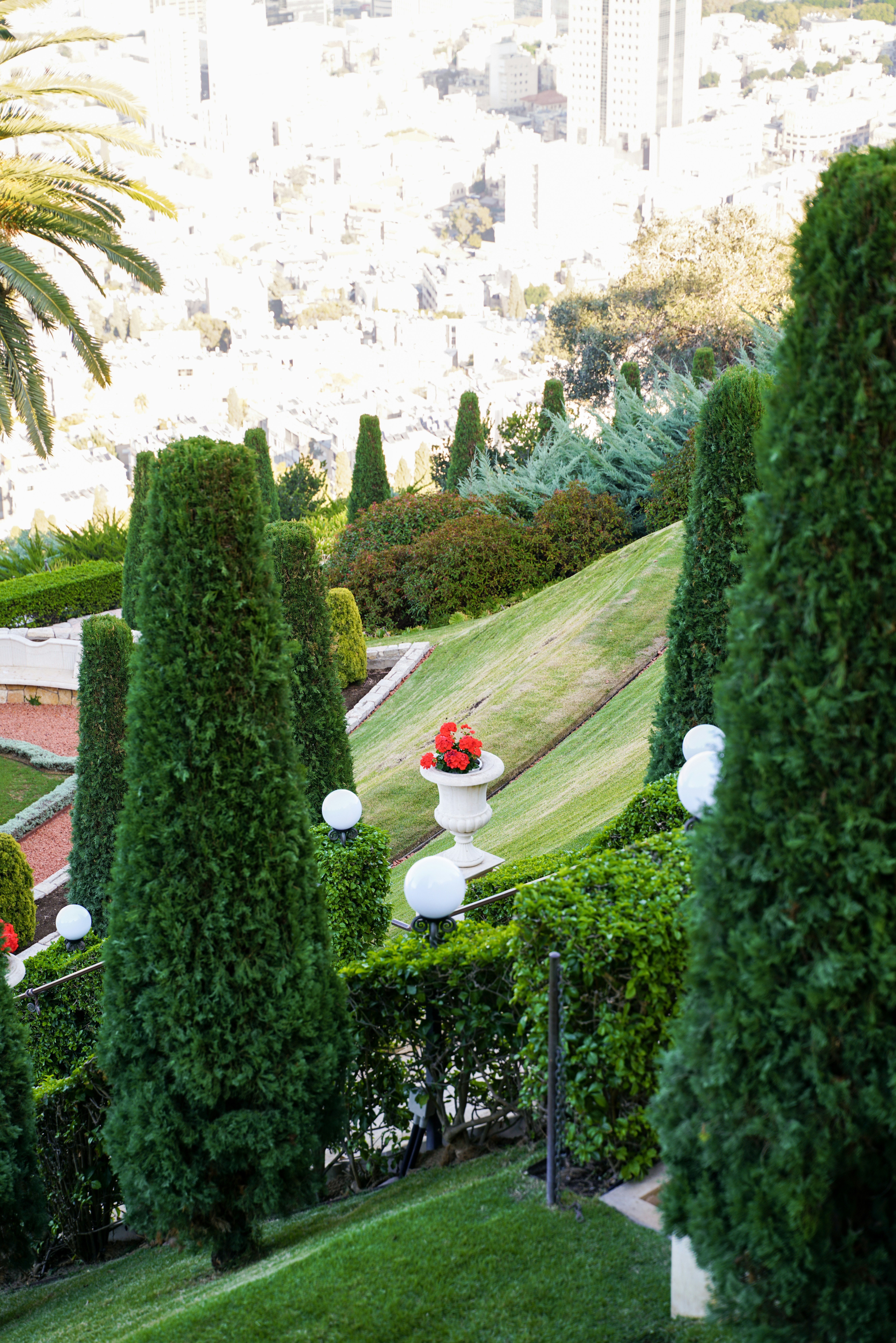 Ornamental Garden Corridor Leading to Cityscape