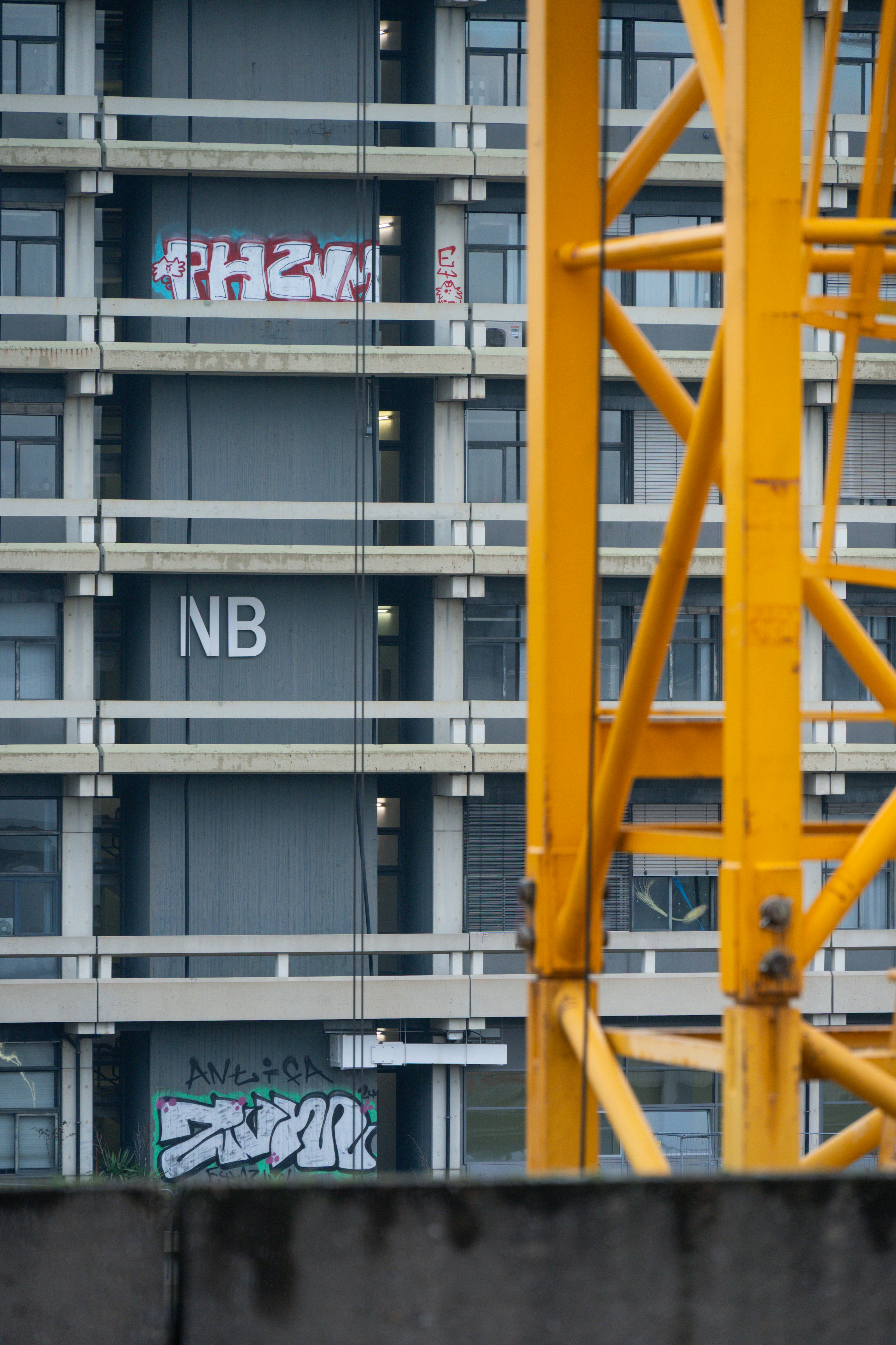 Urban Framework: Concrete Facades and a Golden Structural Accent