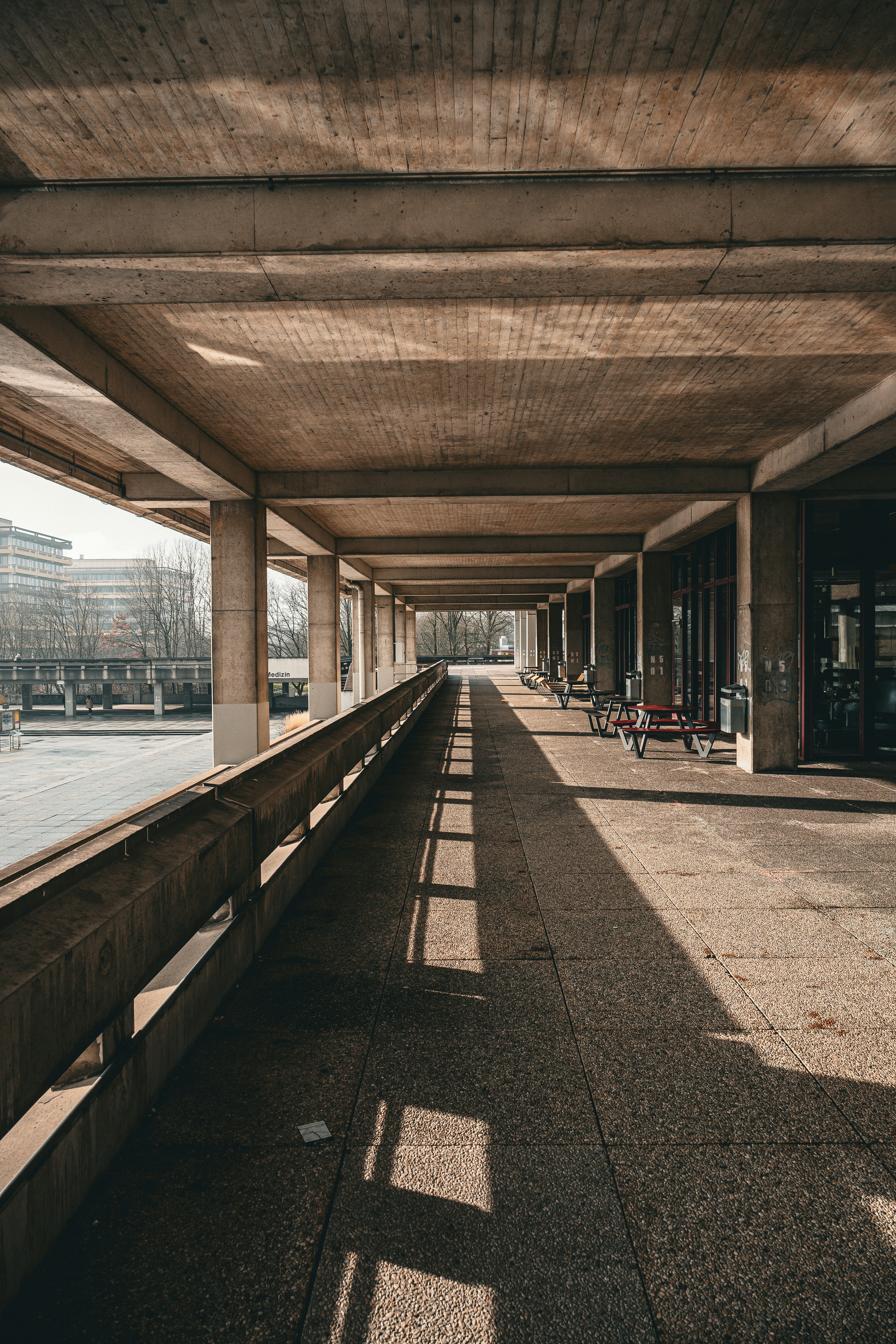 Linear Light: Empty Corridor Under a Ramp of Concrete