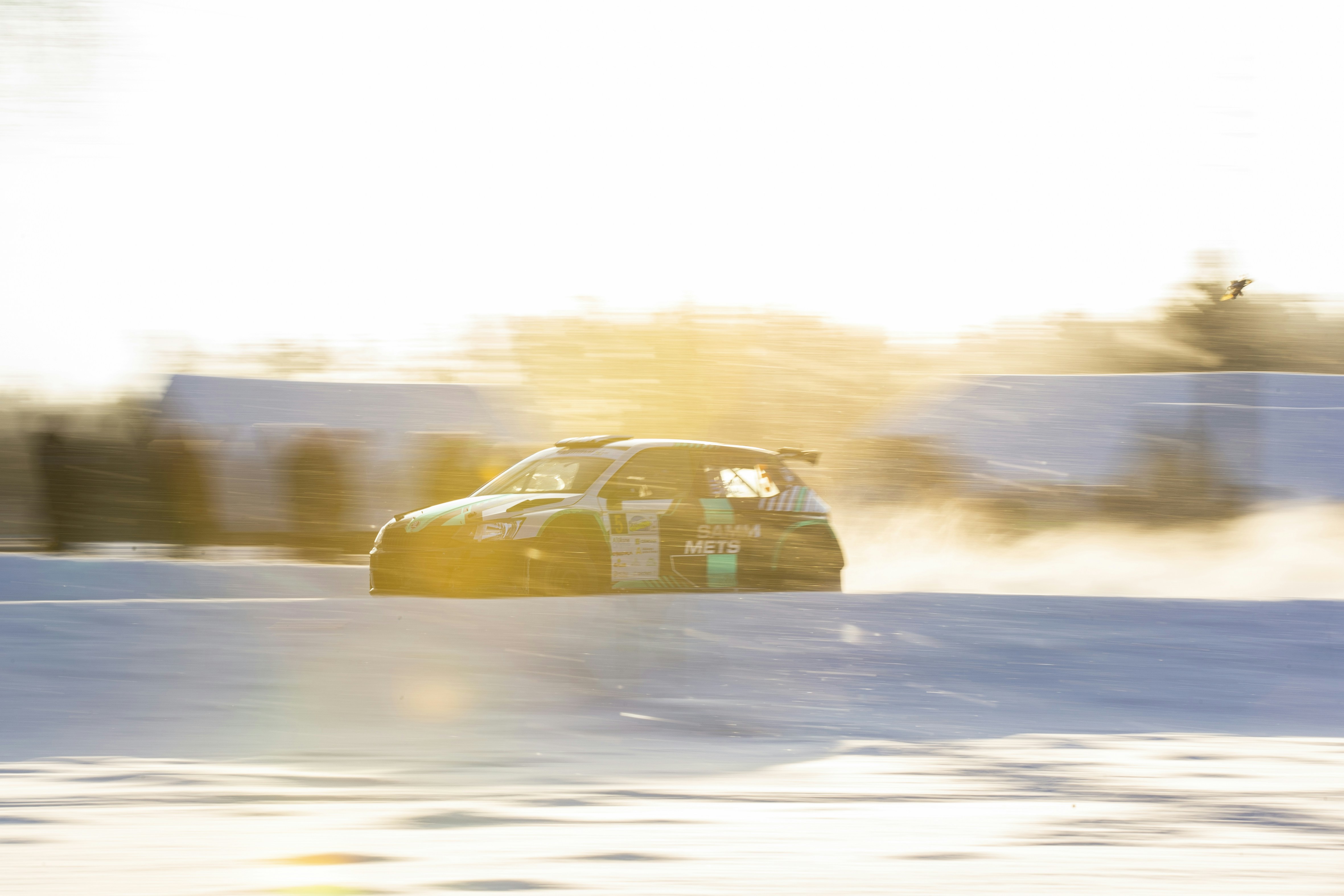 Blazing Snow Rally: Neon Car Surge Across Ice