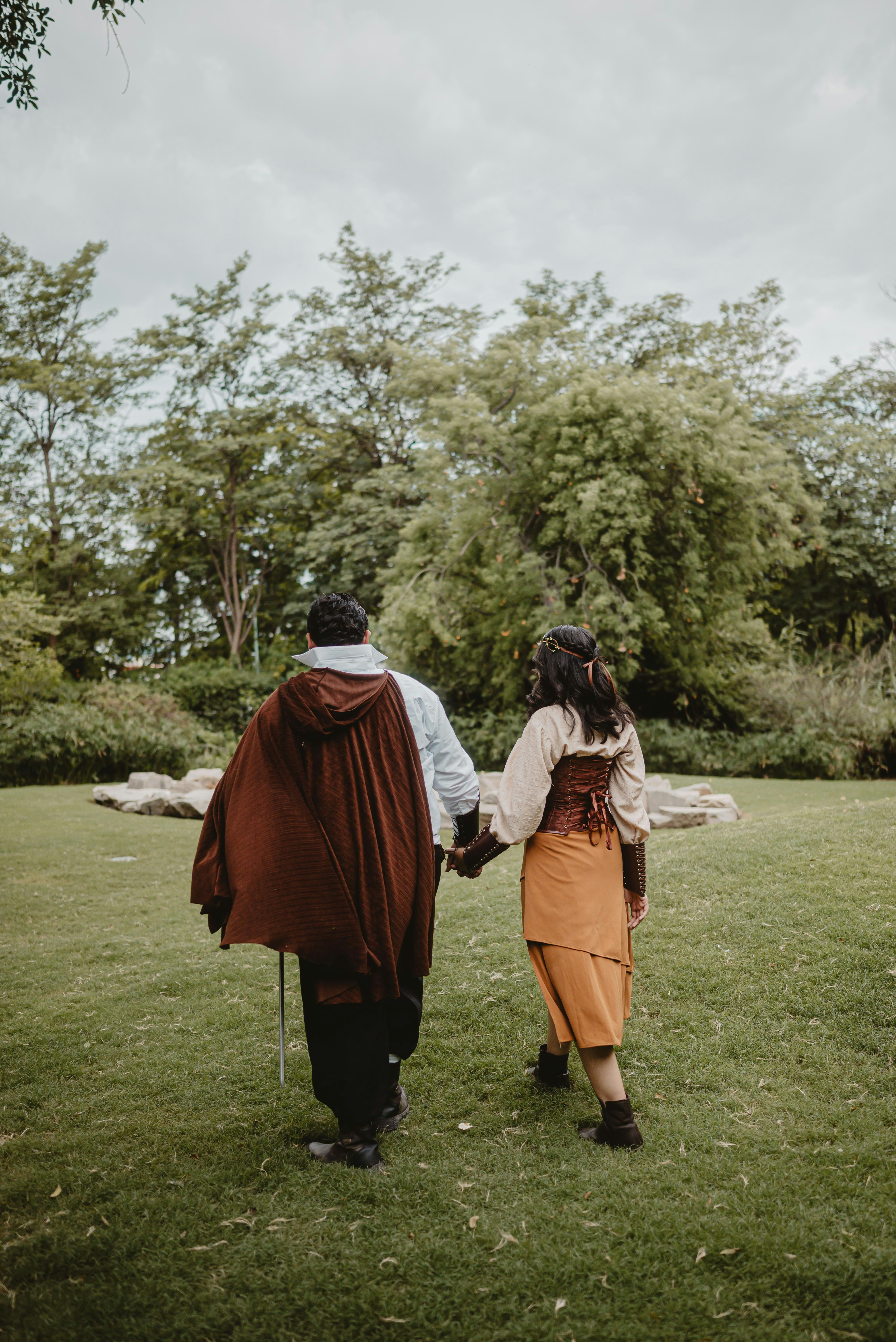 Two Wanderers in a Quiet Park: Hand in Hand Toward the Horizon