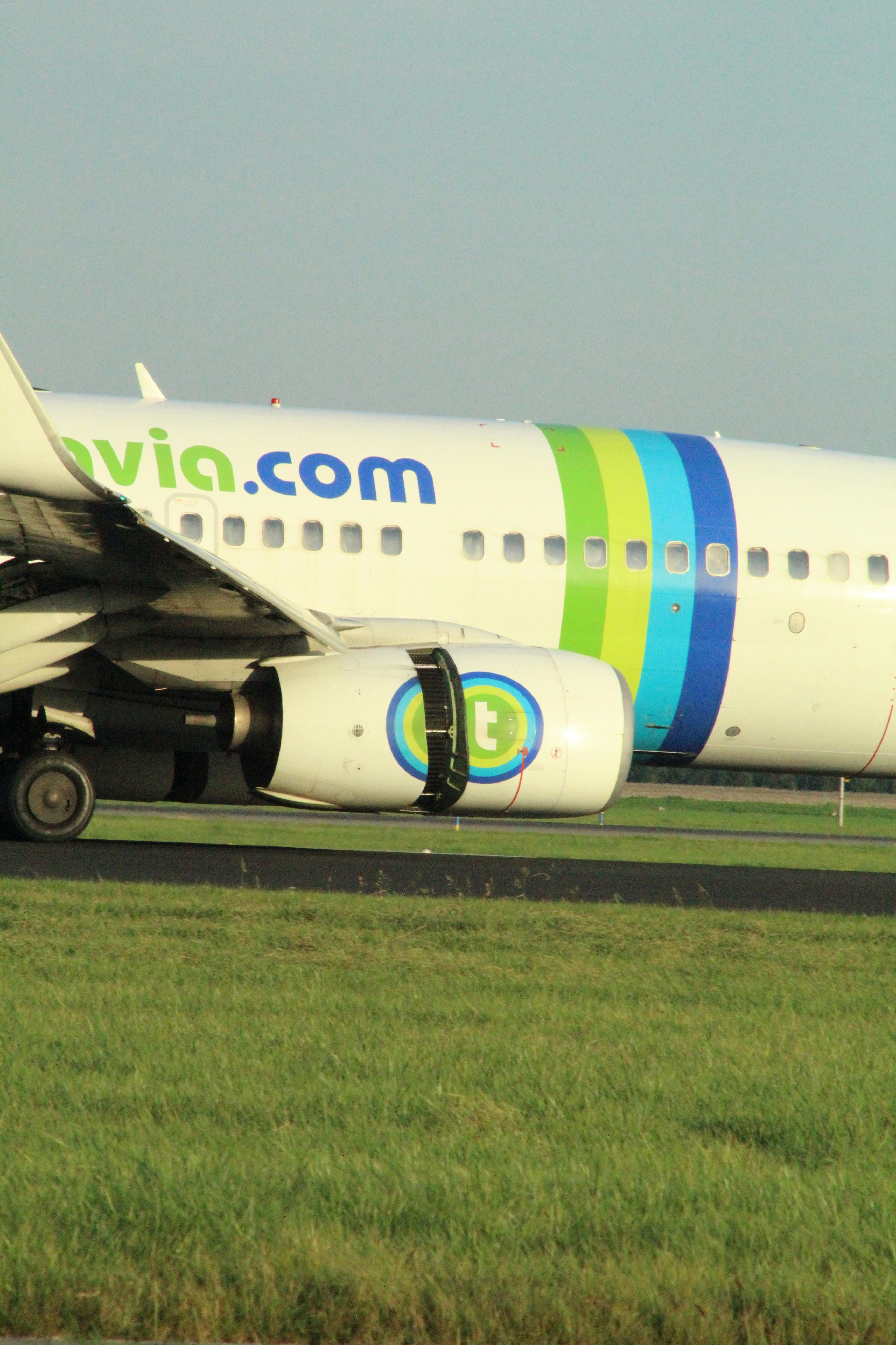 Stripes on Steel: A Side View of a Vibrant Aircraft Engine
