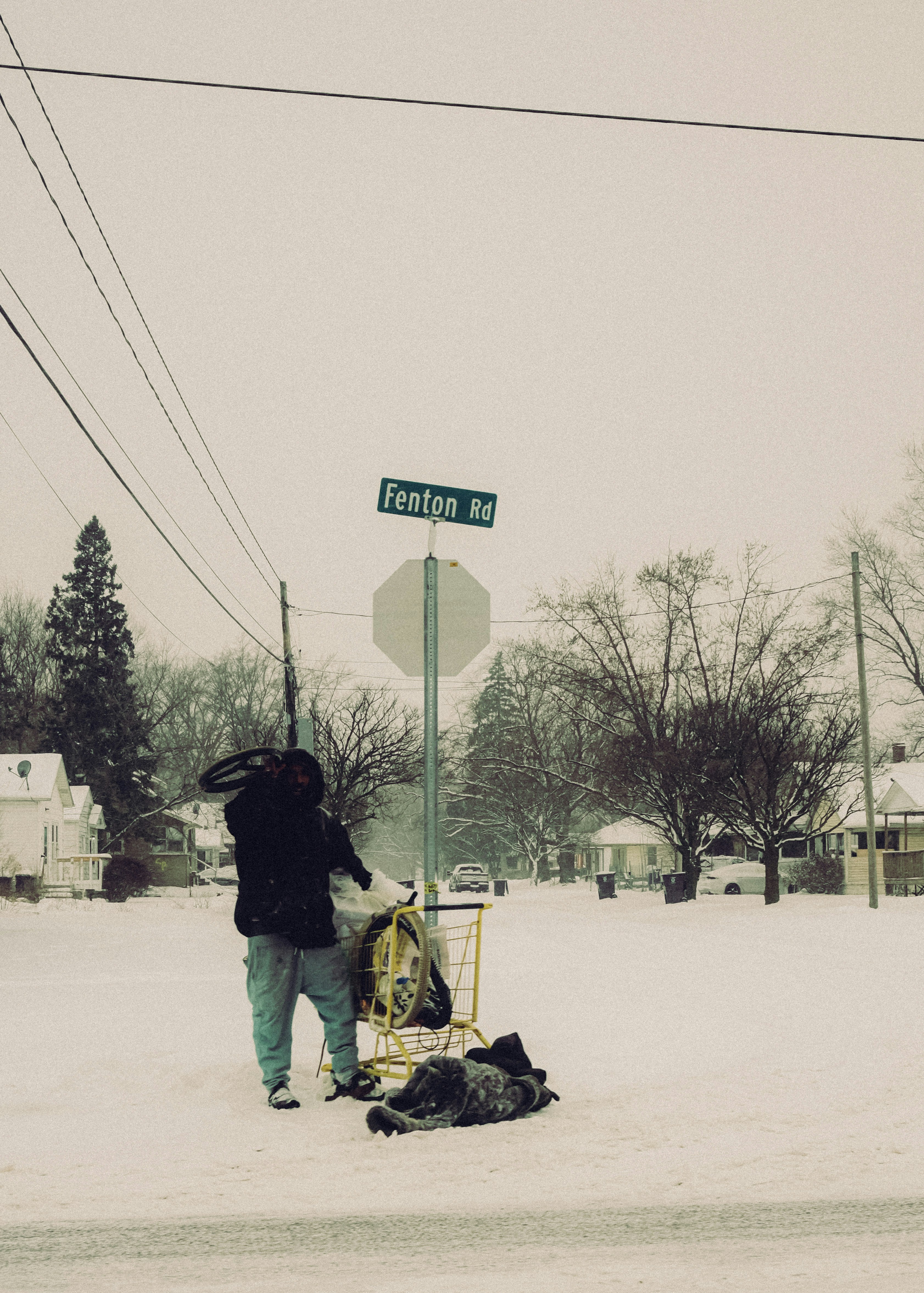 Snowy Street Standoff: A Pragmatic Moment with a Trolley