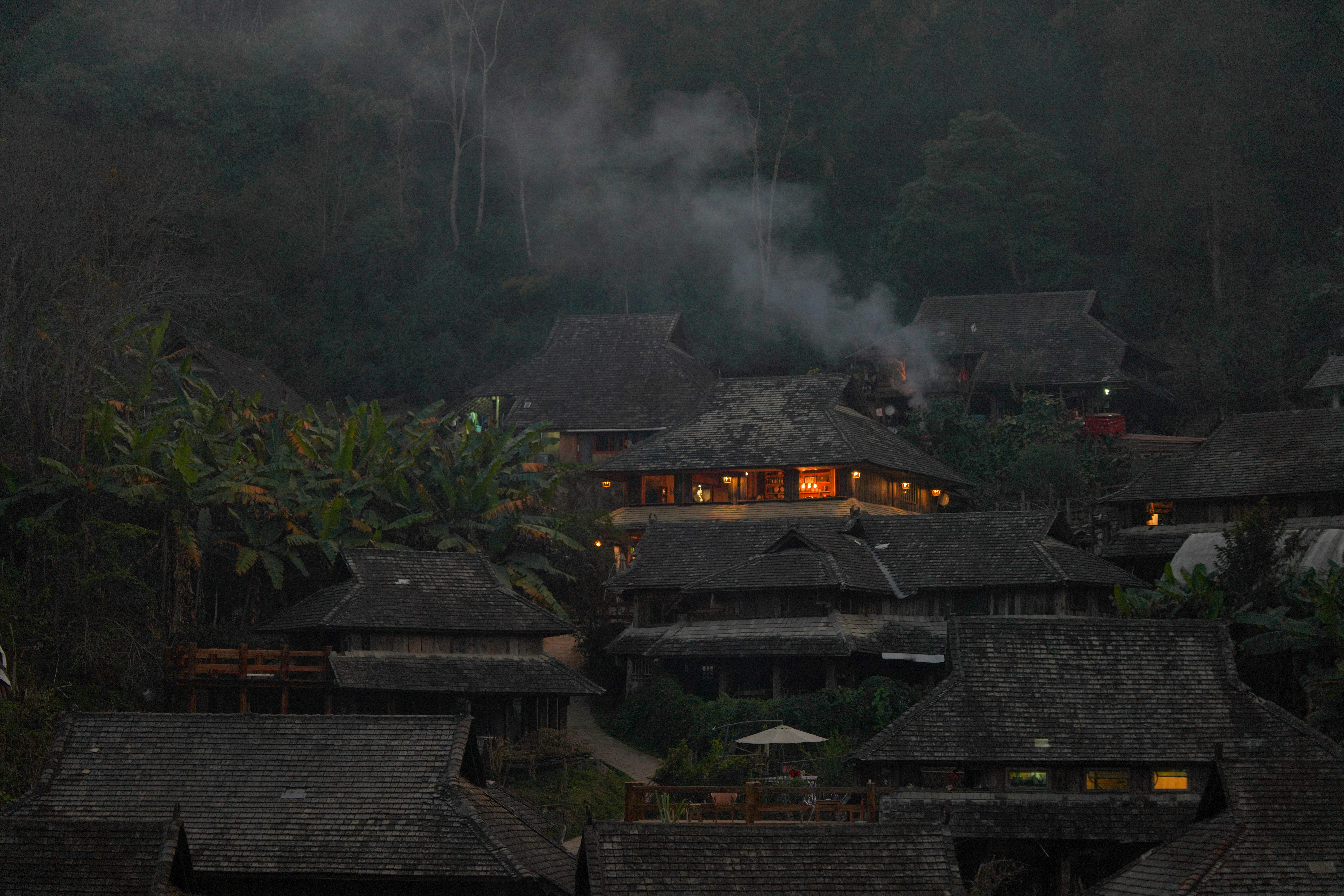 Smoldering Village at Dusk