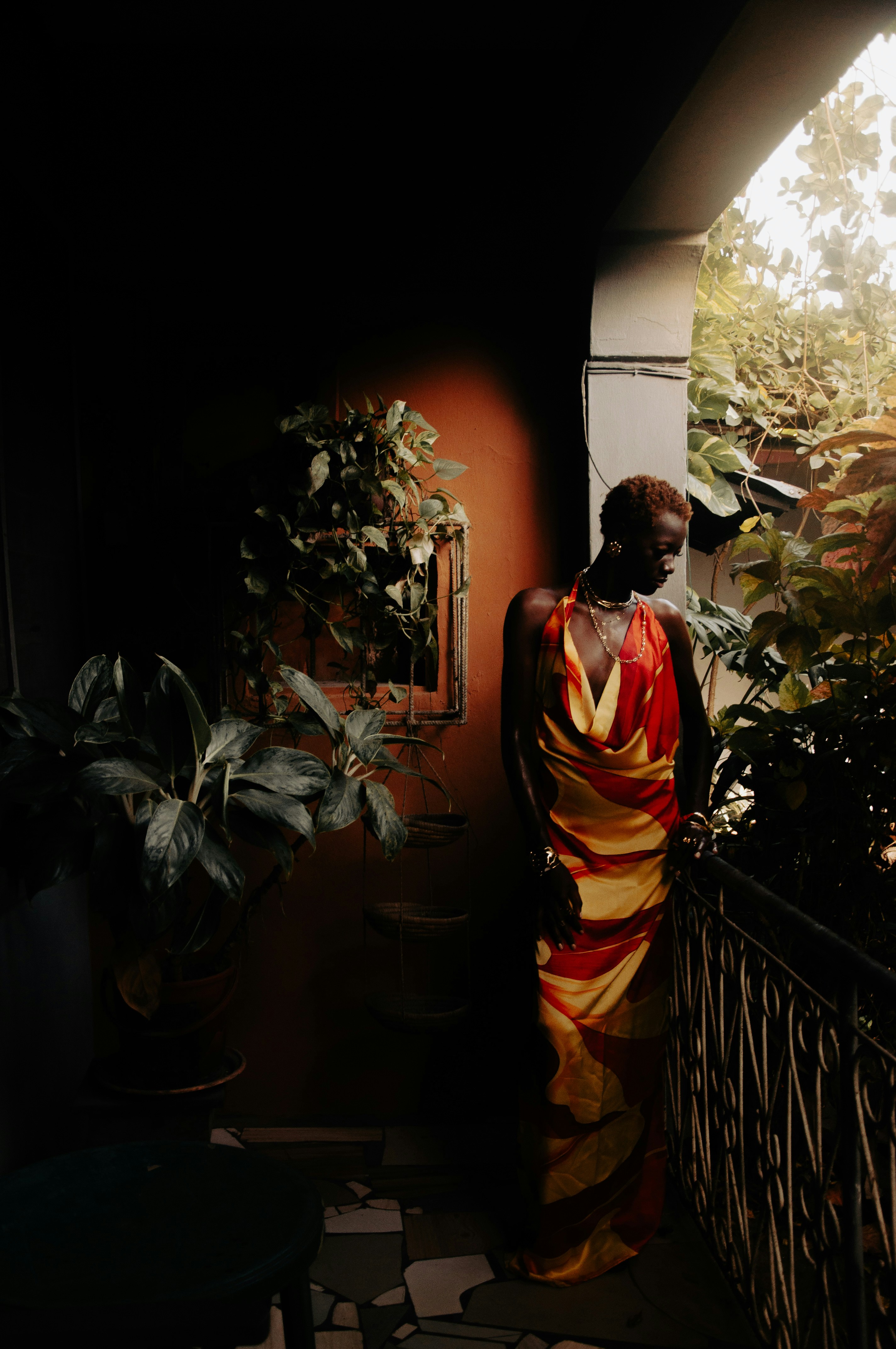 Golden Draped Quietude on a Balcony