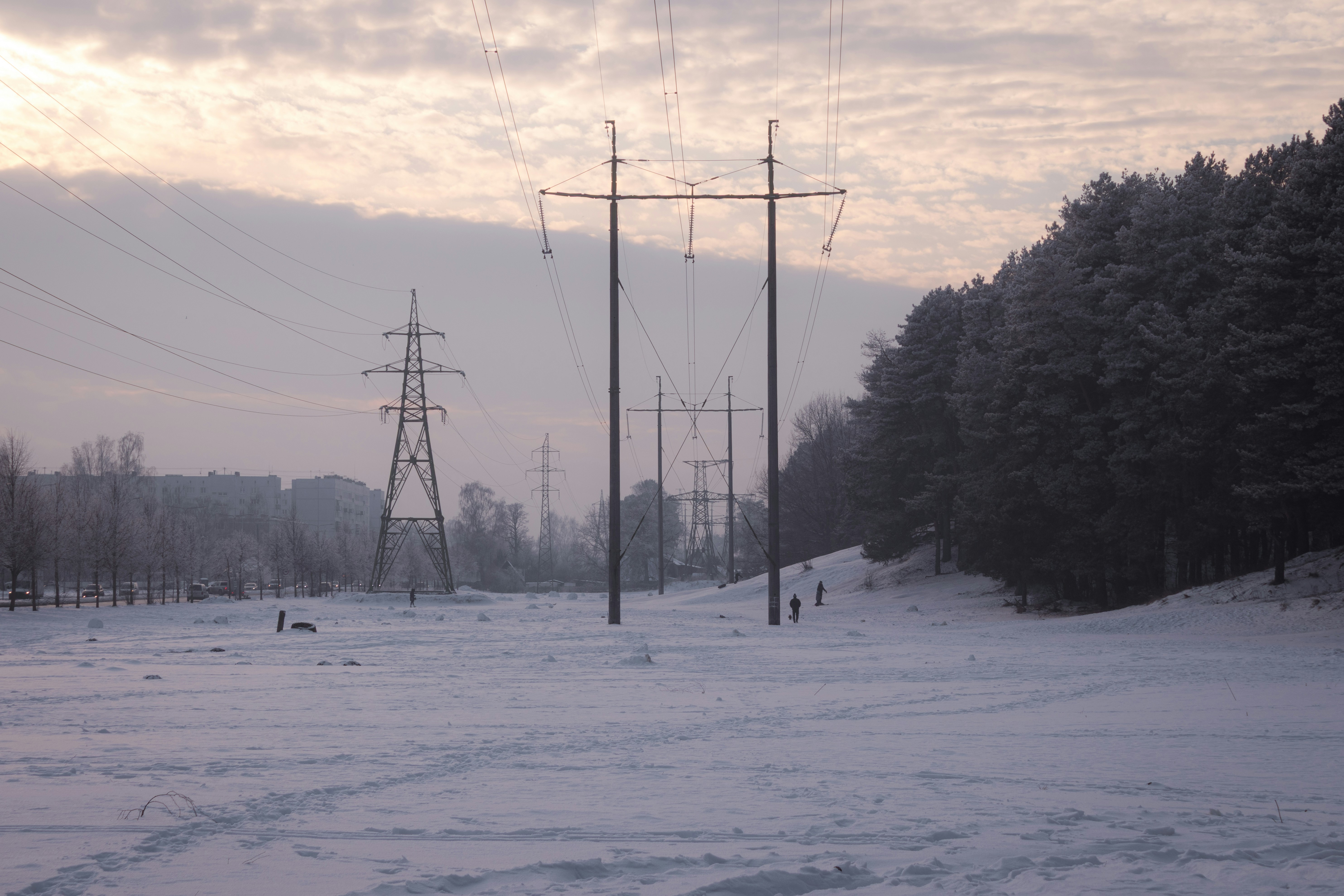 Power Lines in a Quiet Winter Valley