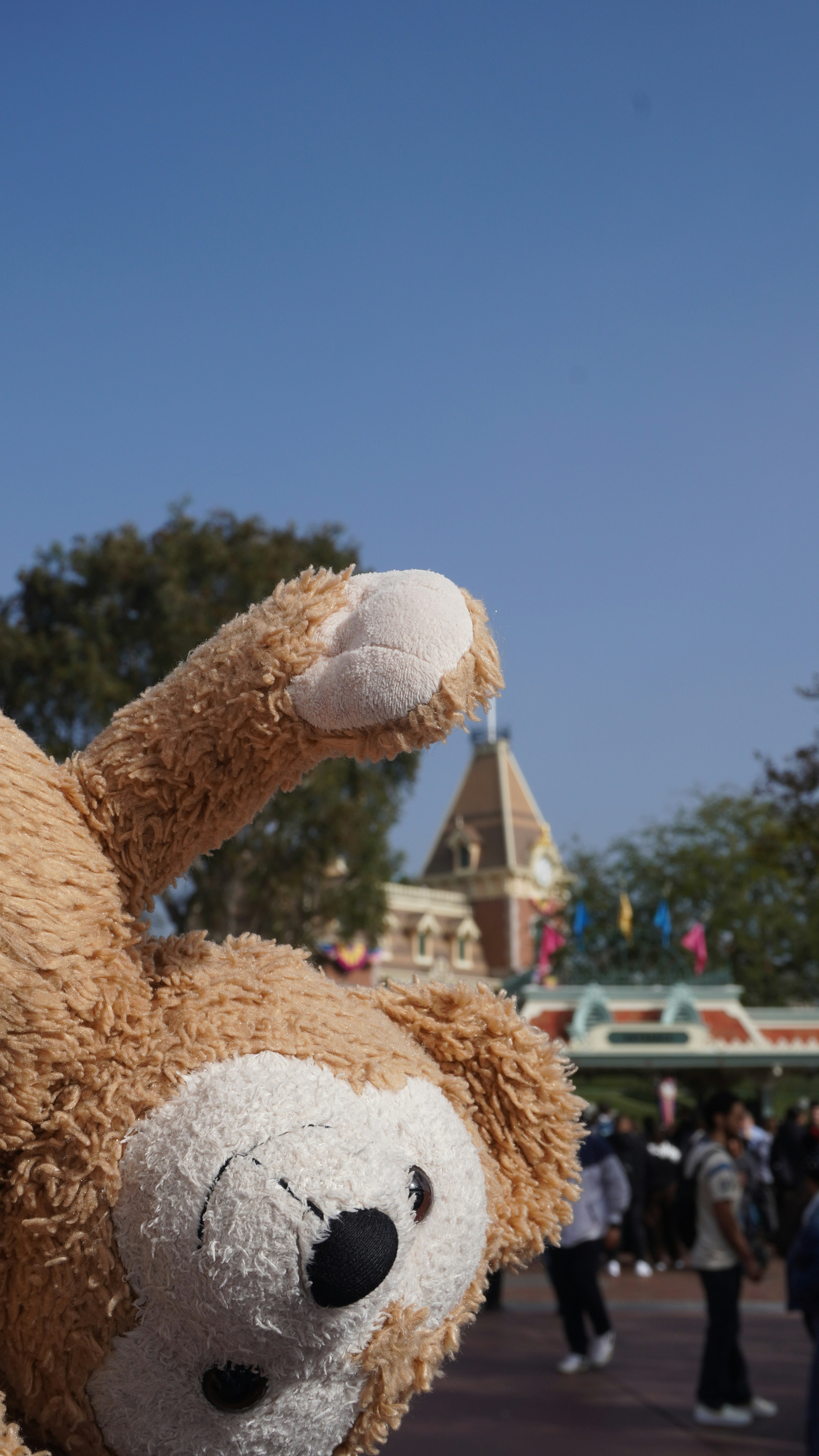 Close-up on a Lively Plush at Dawn: A Whimsical Parade Moment