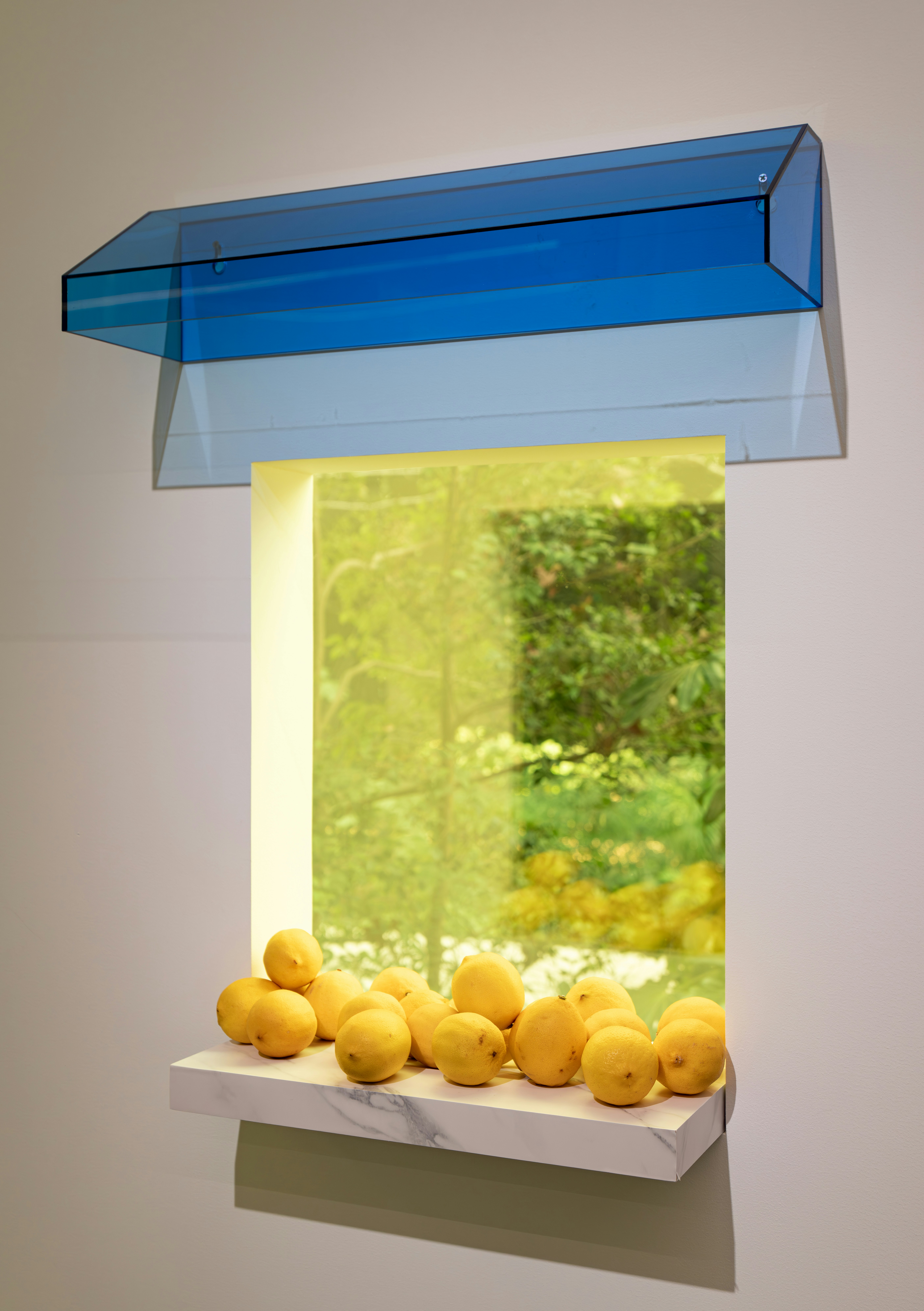 Yellow Orbs Under Blue Prism: A Minimal Still Life with Painted Light