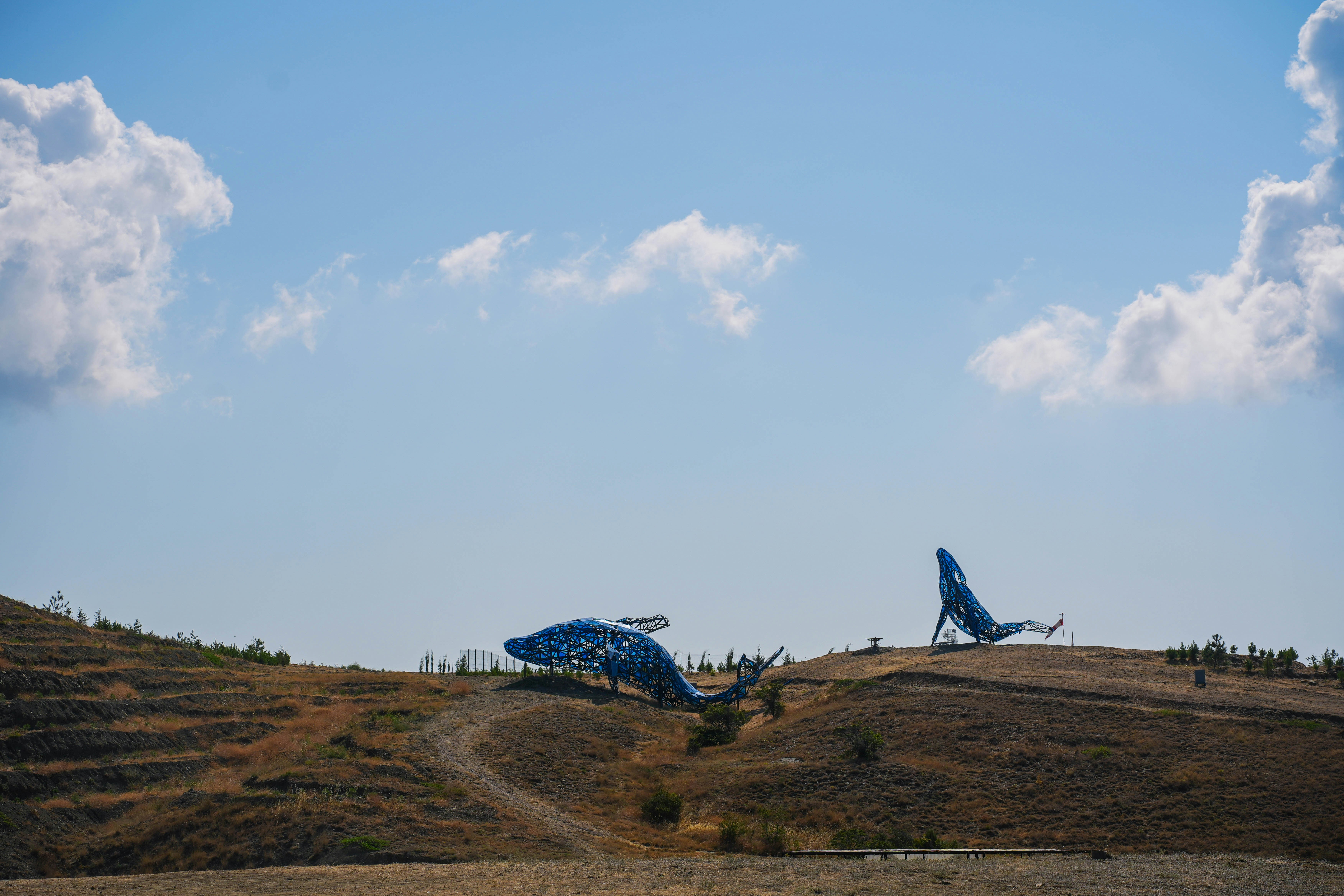 Distant Sculptures on a Winding Hill