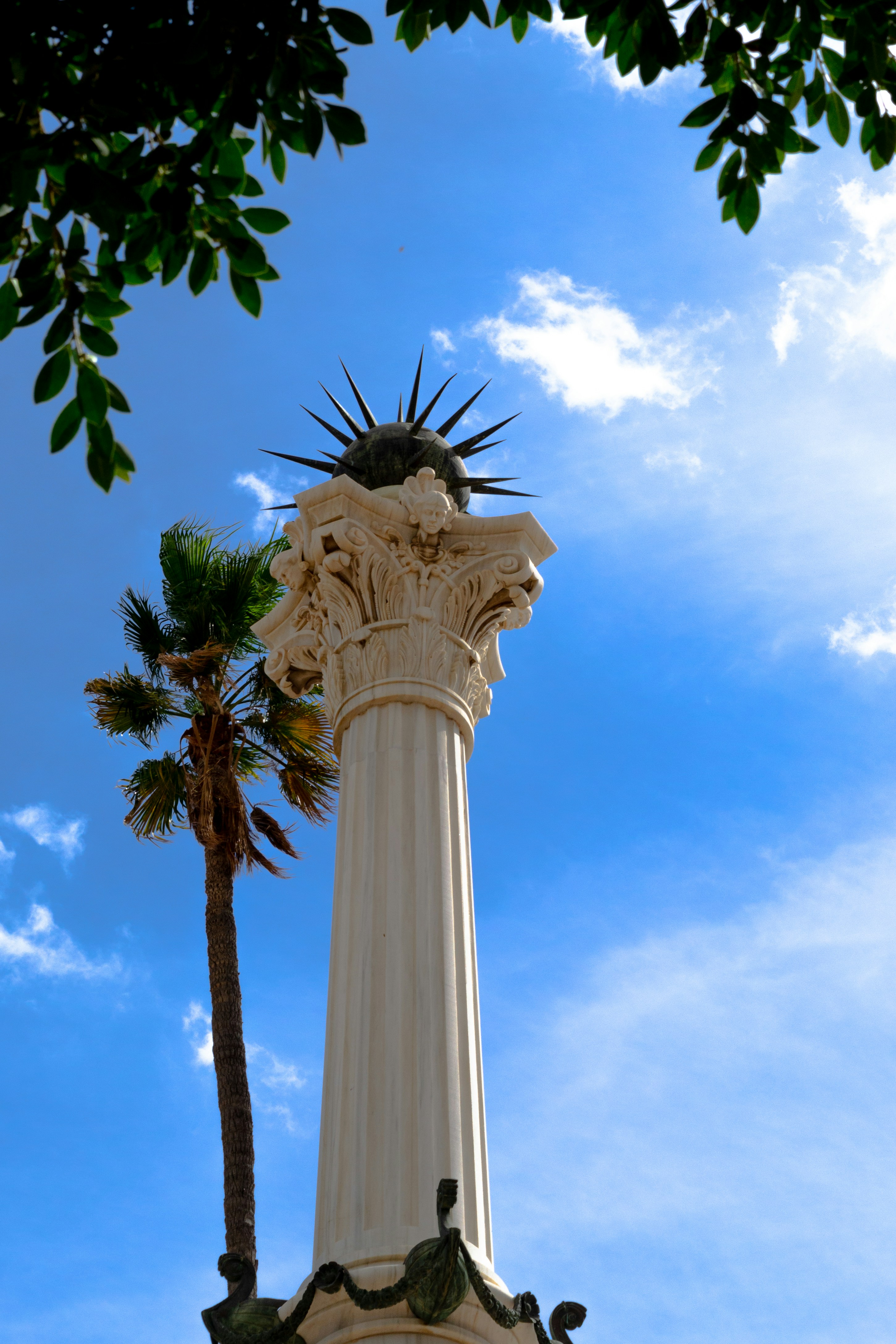 Urban relic crowned by a spiked crown under a sapphire sky