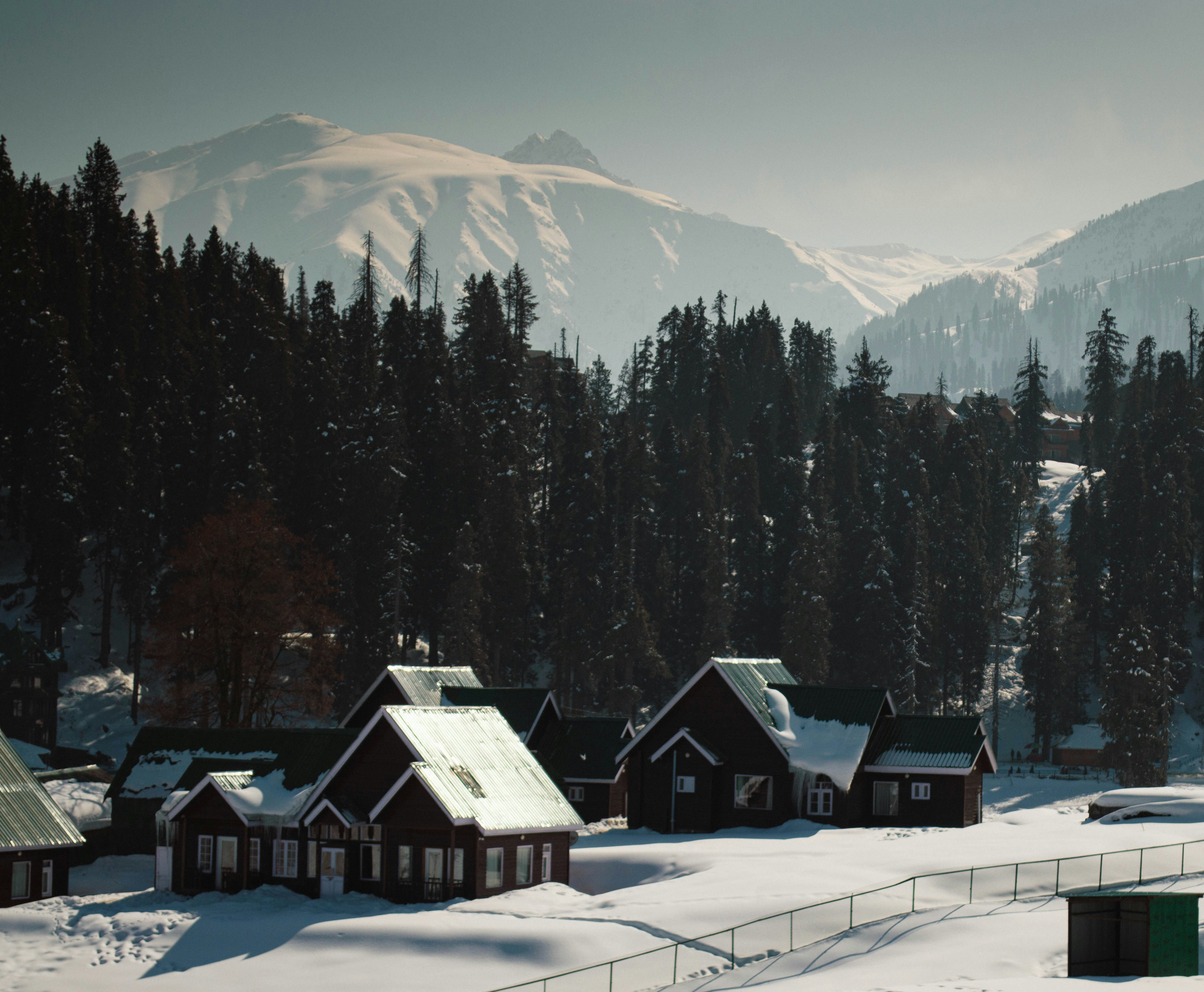 Snowbound Village Under Alpine Veil