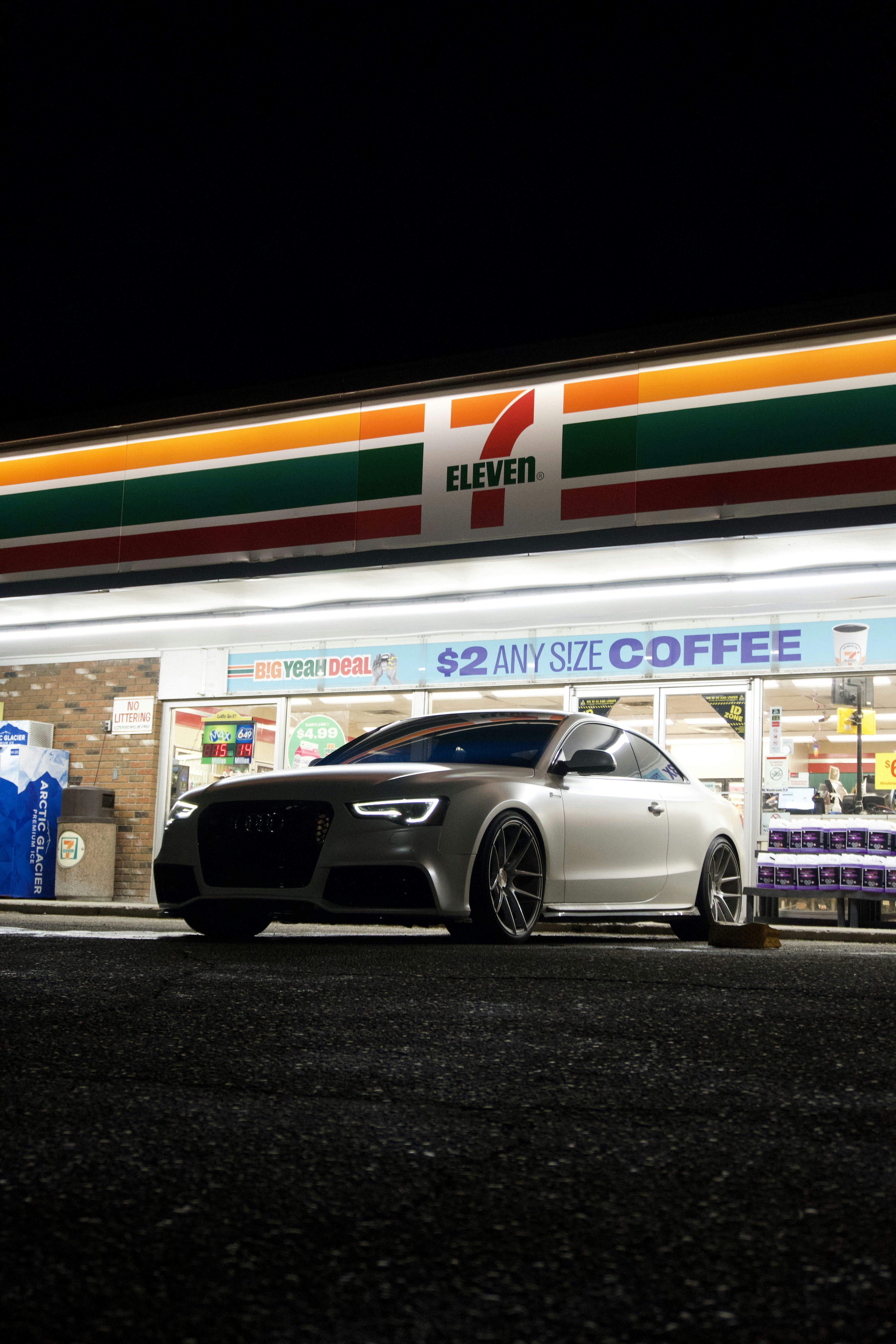 Midnight Ride at the 7-Eleven: A Silver Stance by the Storefront