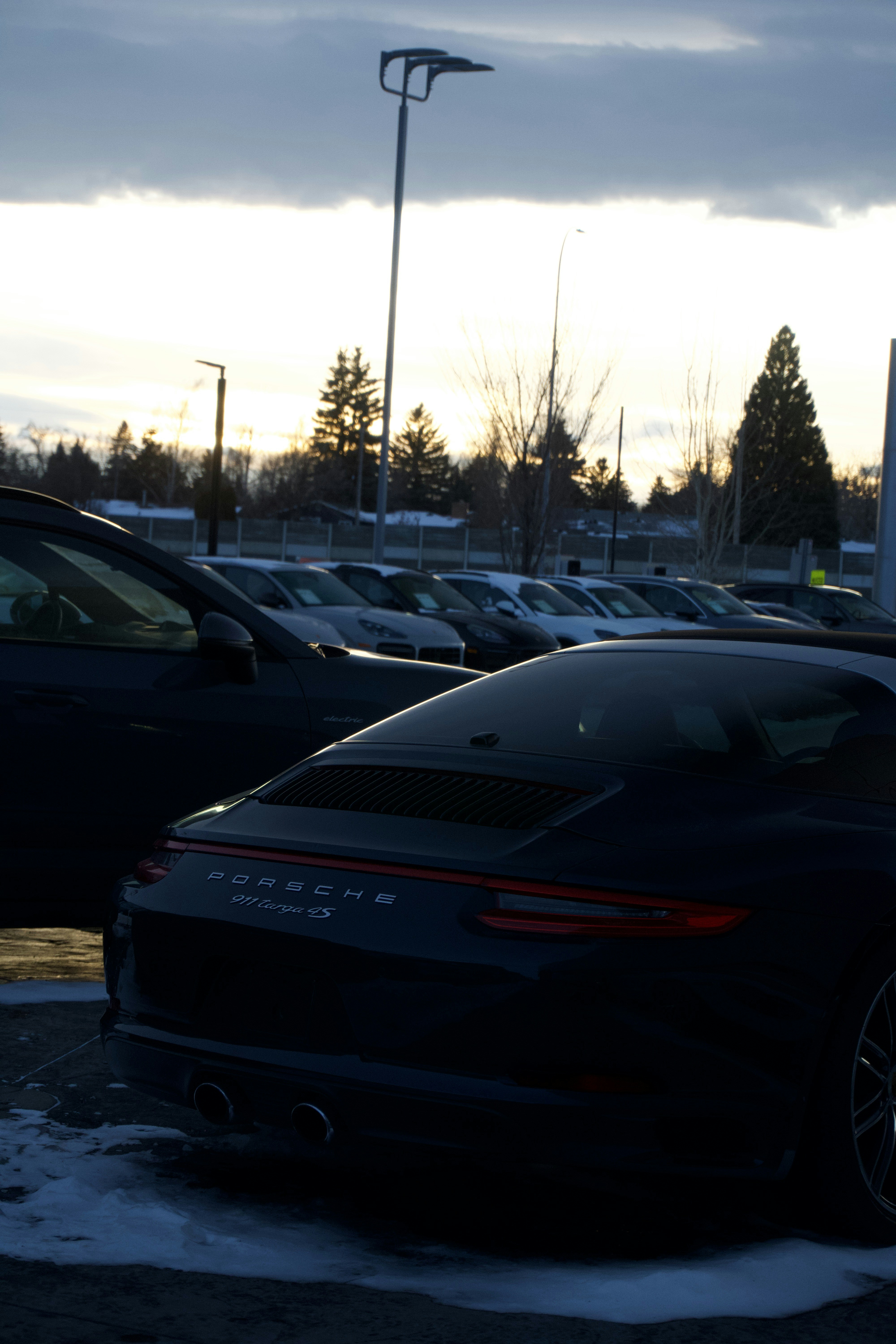 Rear-Quiescent Porsche in Winter Parking Lot