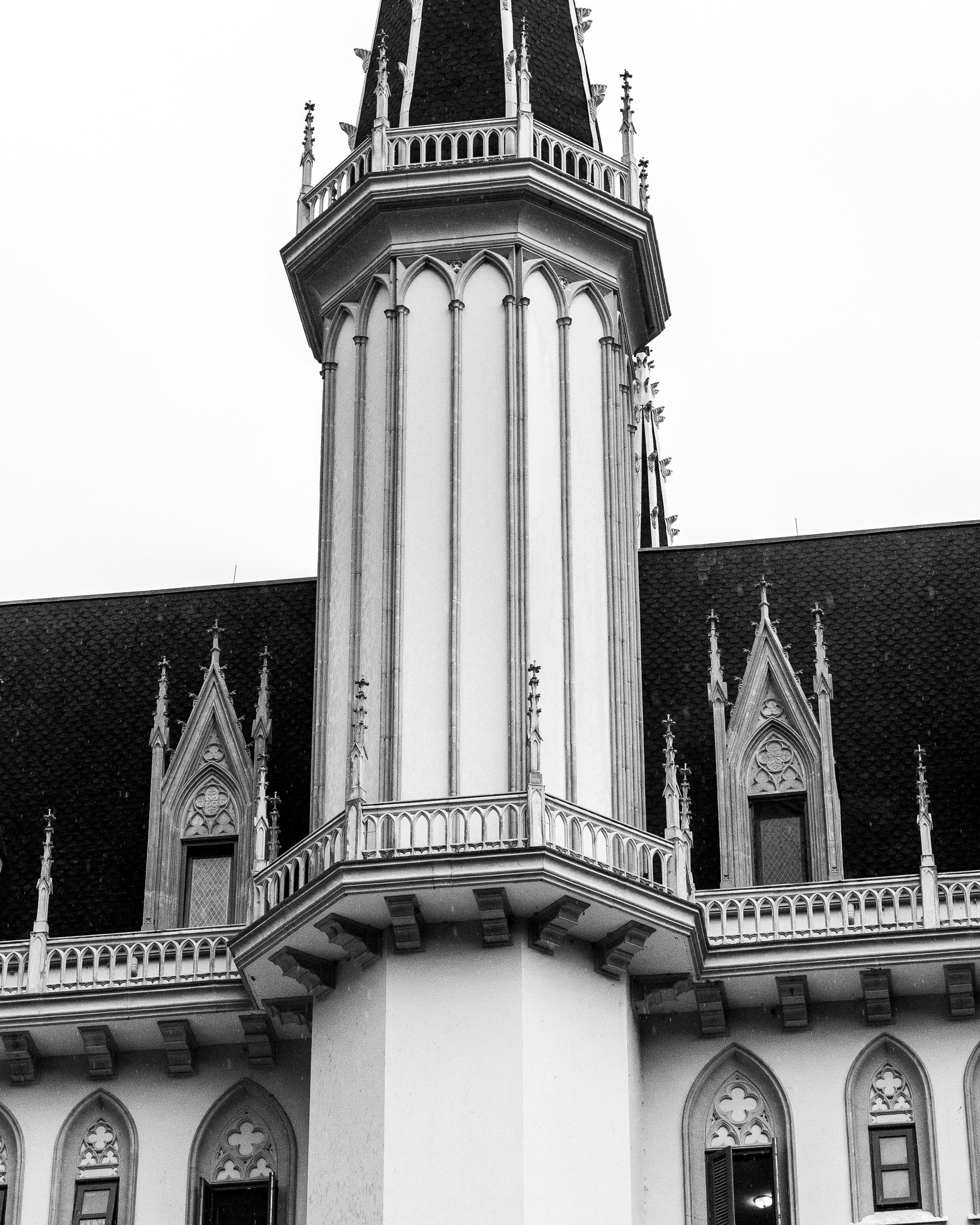 Gothic Spire Rising Above Carved Facade
