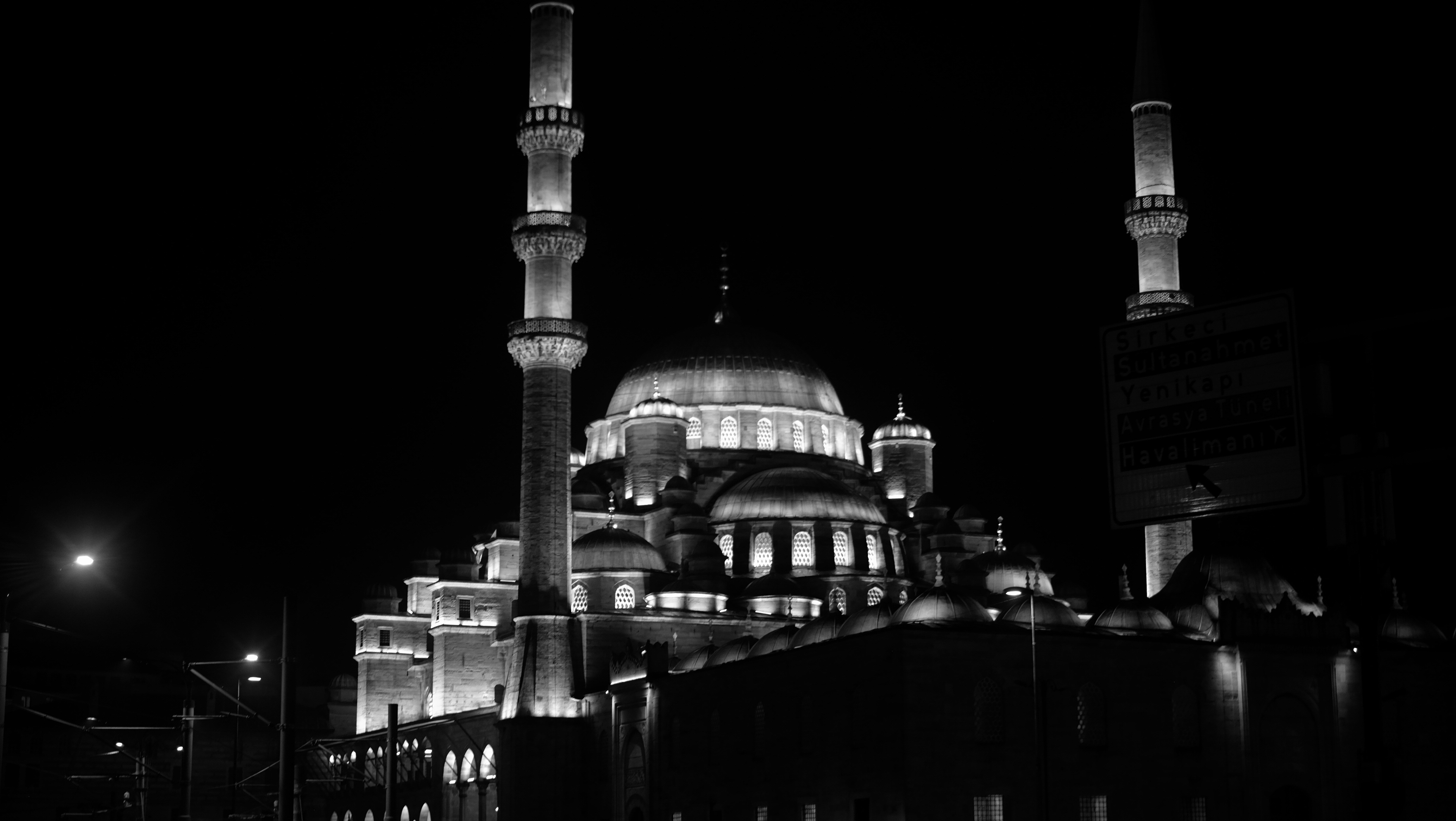 Nightfall at the Domed Crescent: A Monolithic Mosque Silhouette