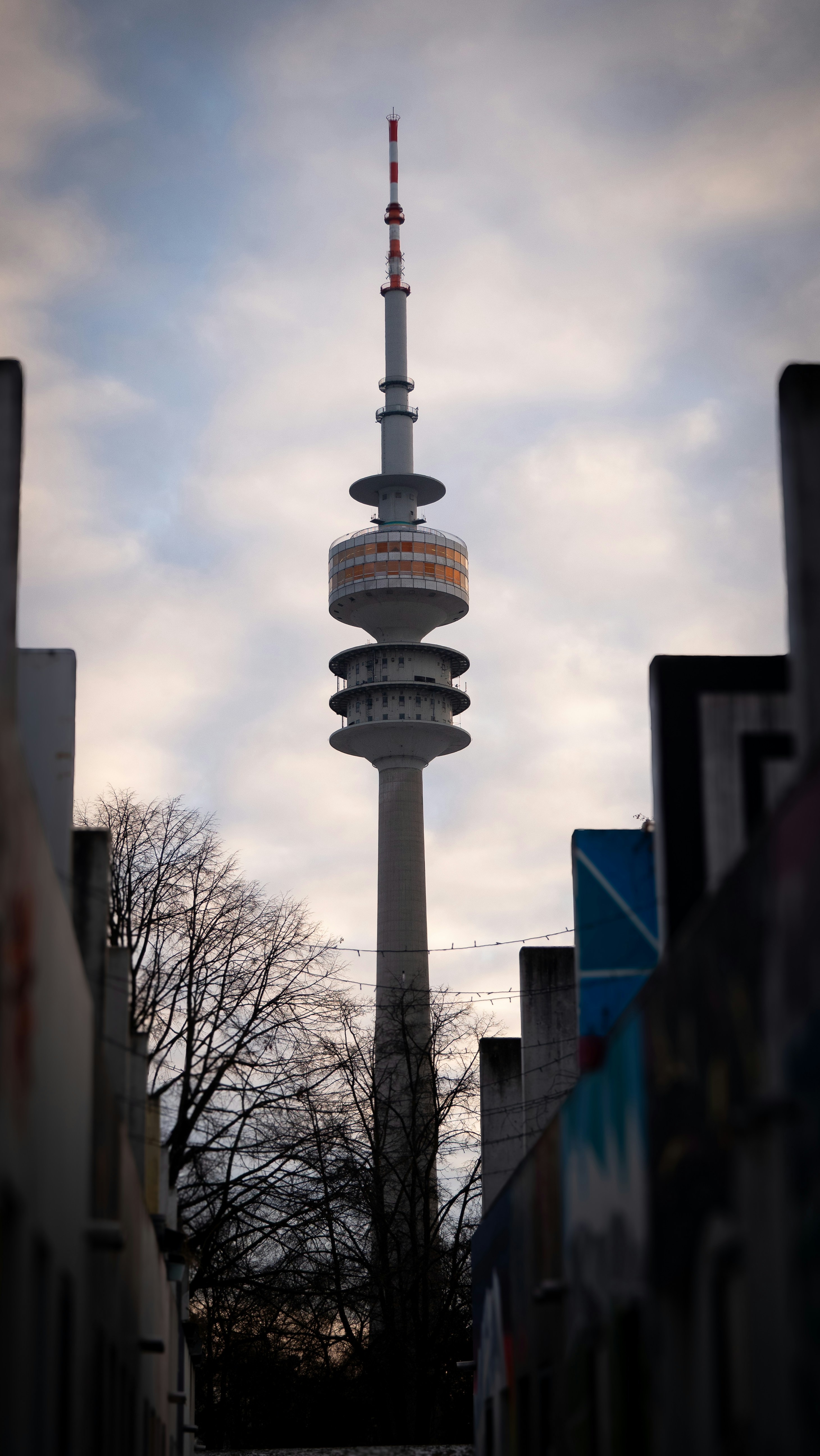 Tower above the street: Berlin-like skyline with a dominant antenna