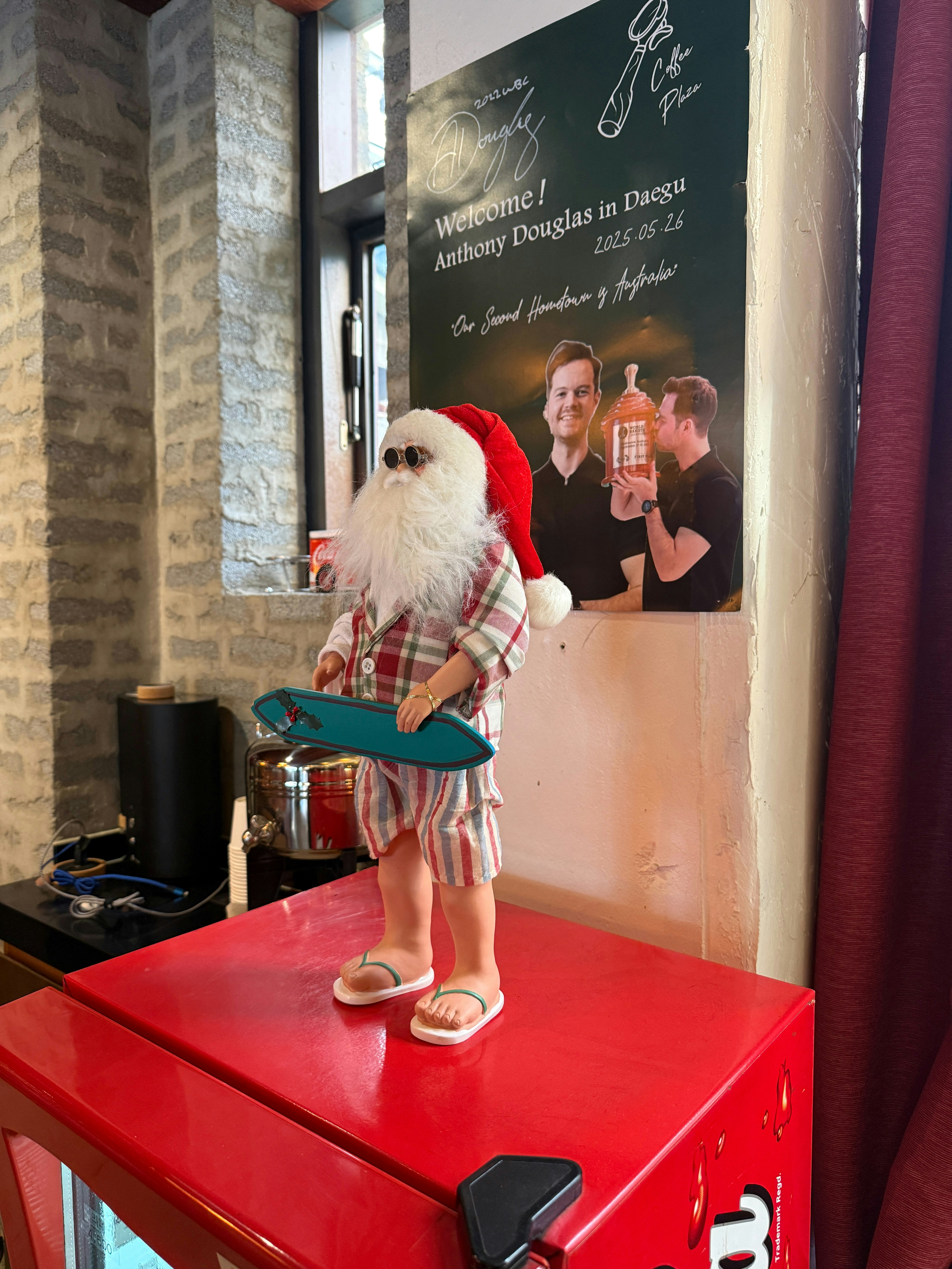 Santa on a Red Stage: DIY Surfboard Meets Holiday Legend
