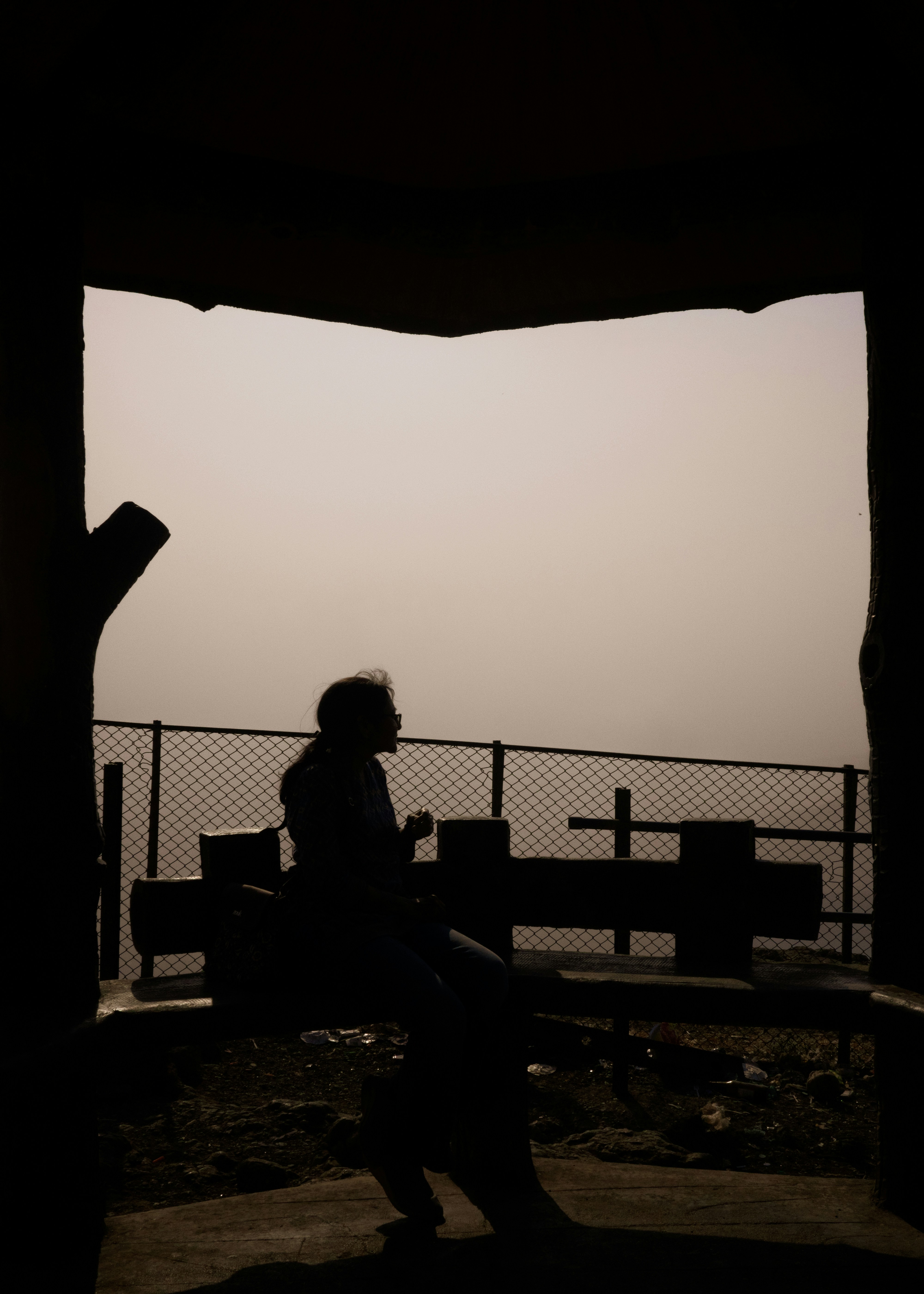 Silhouette on the Cliff: A Quiet Moment in the Mist