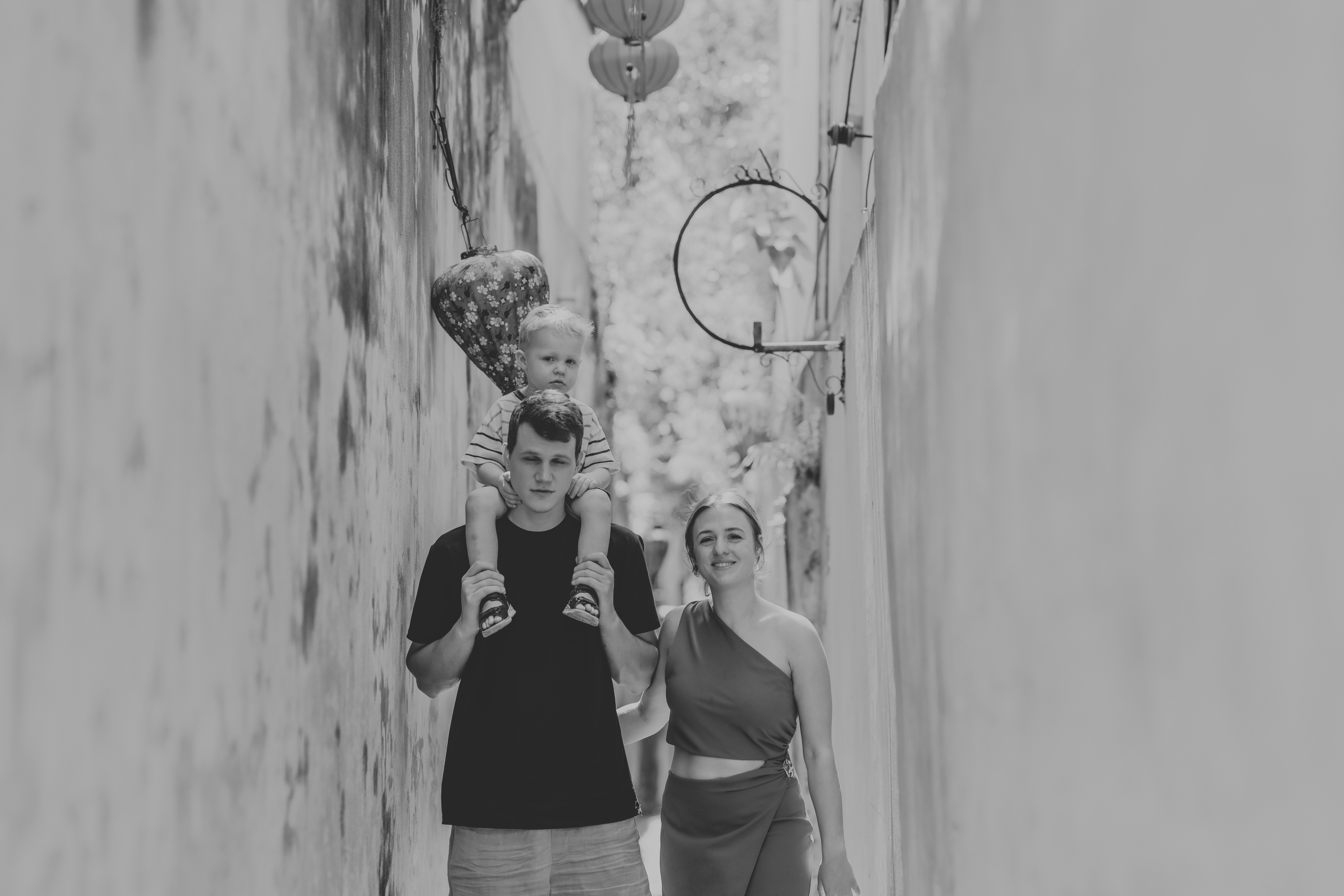 Family Adventure Through a Narrow Alley: Balloons and Bonding