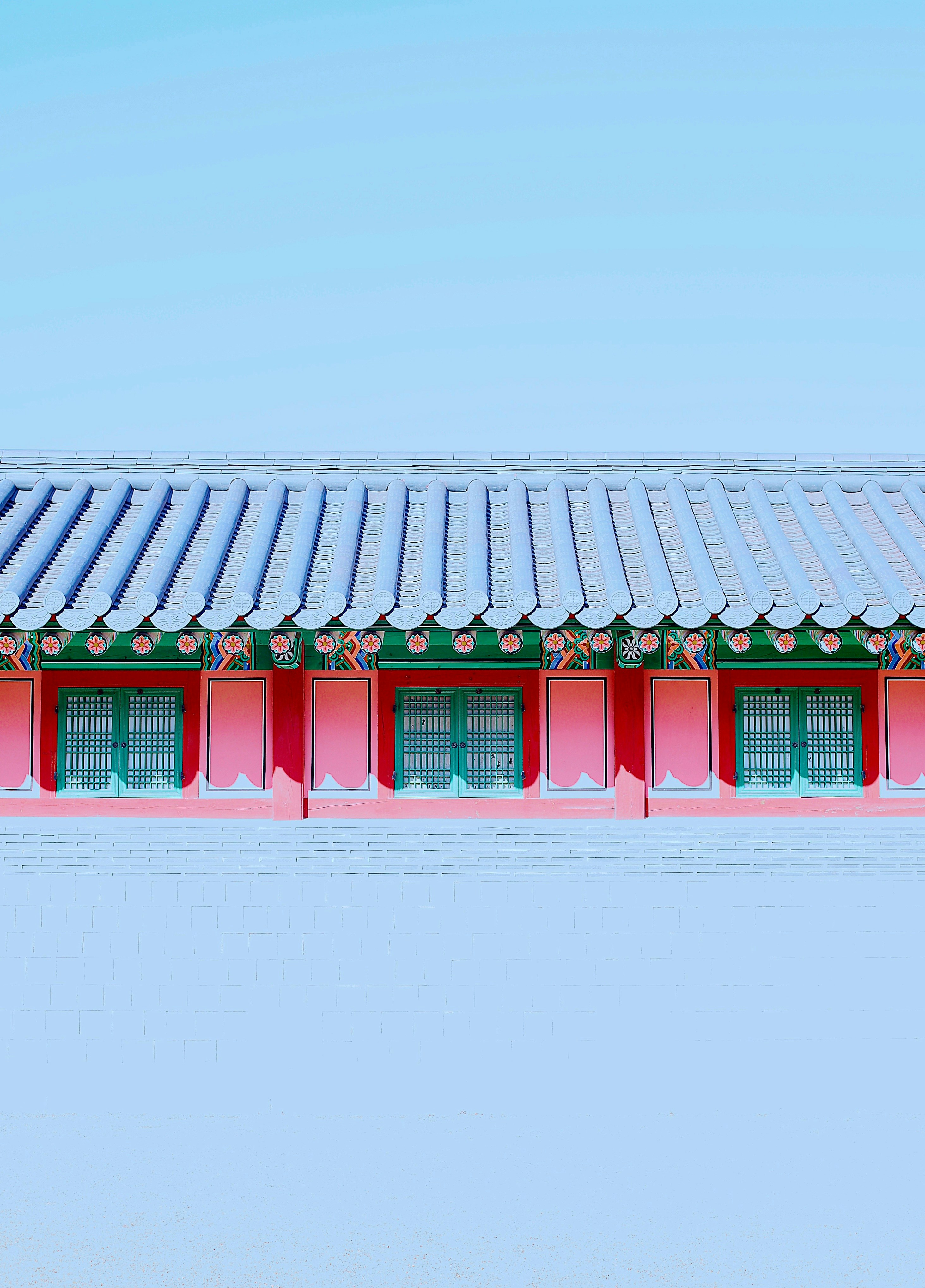 Colorful Korean Hanok Roofline under a Clear Sky