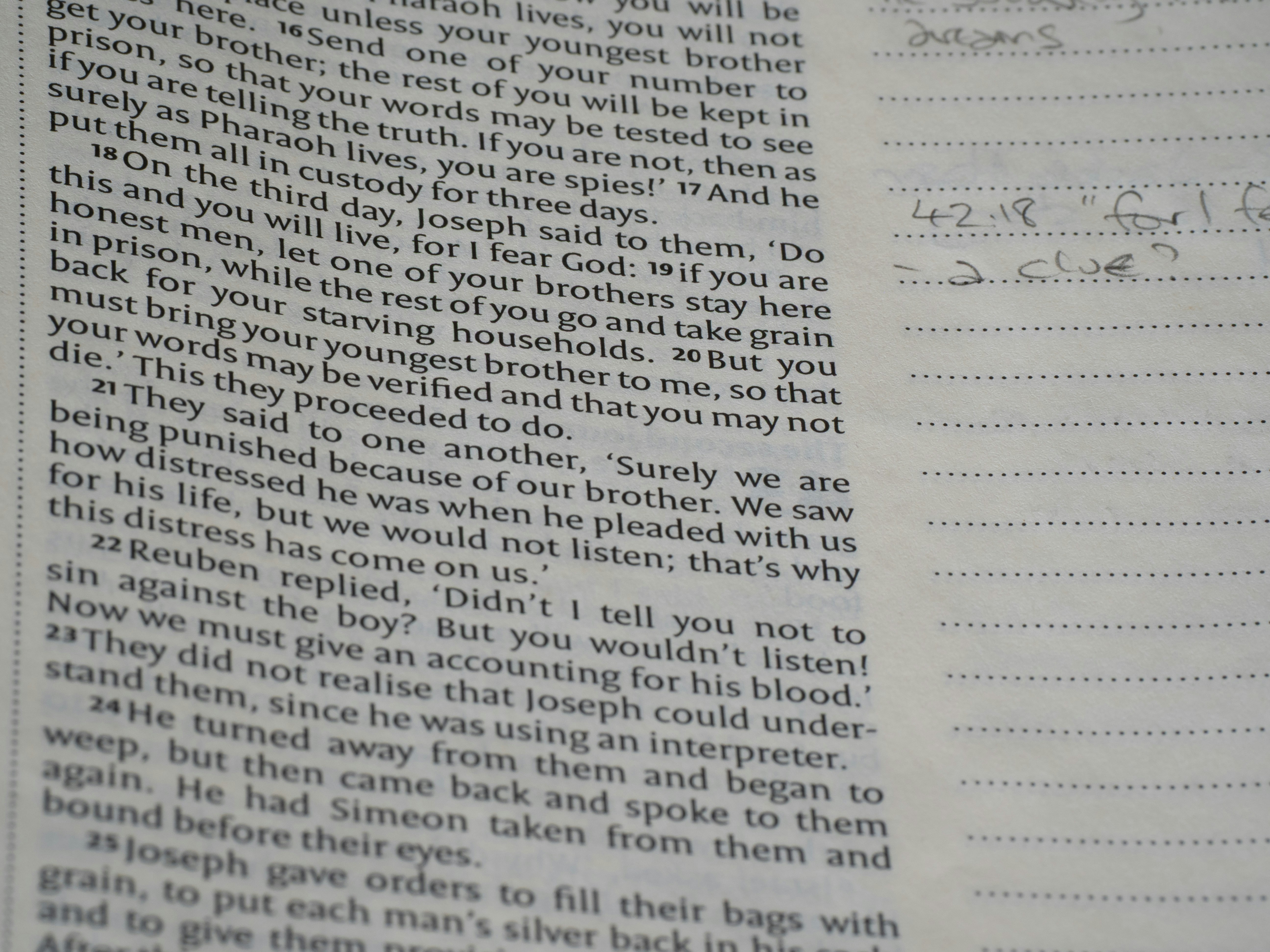 A close-up of an open bible with handwritten notes. photo – Free ...