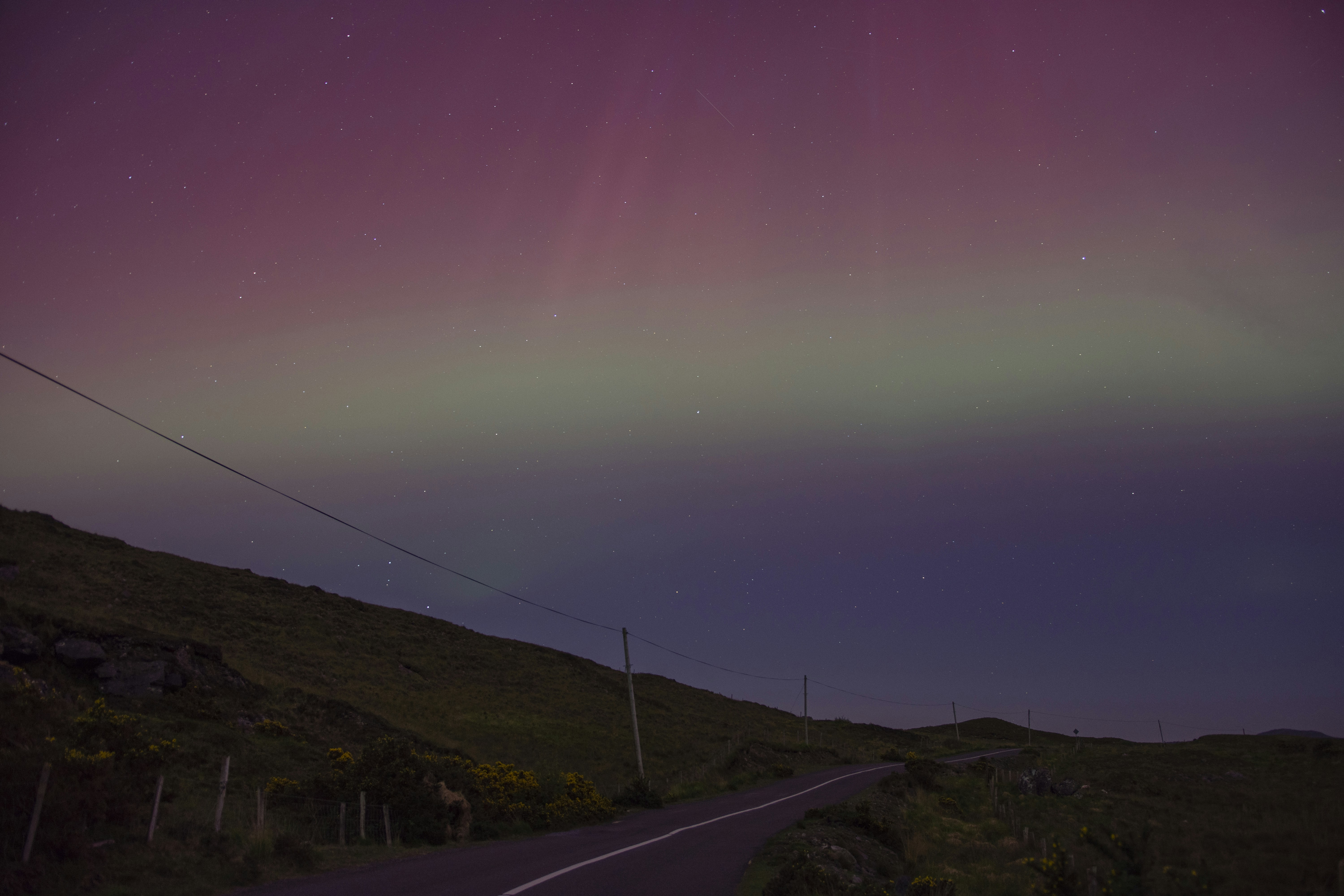 Aurora over a Quiet Countryside Road