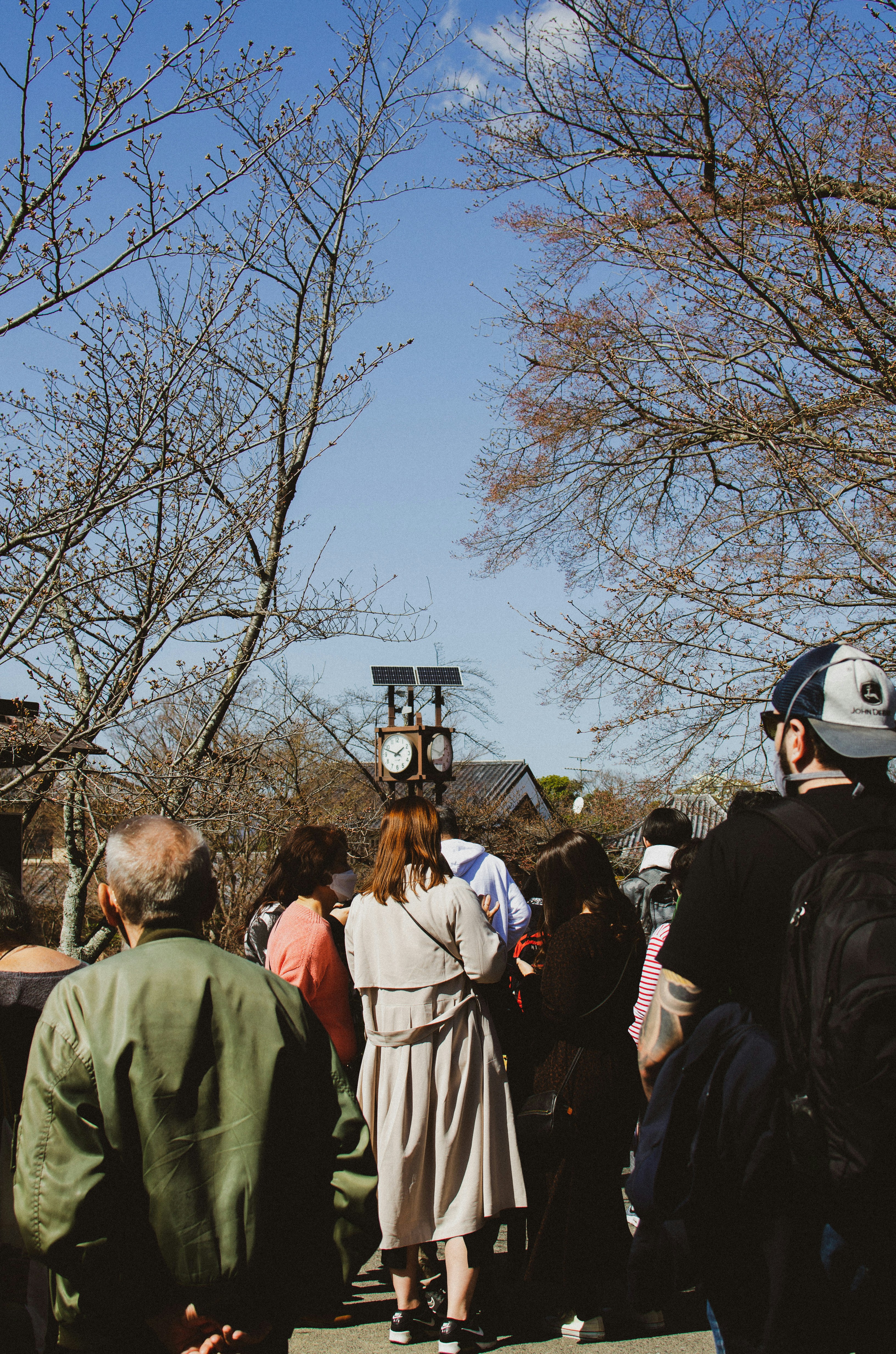A Quiet Assembly Under Spring Trees at the Station