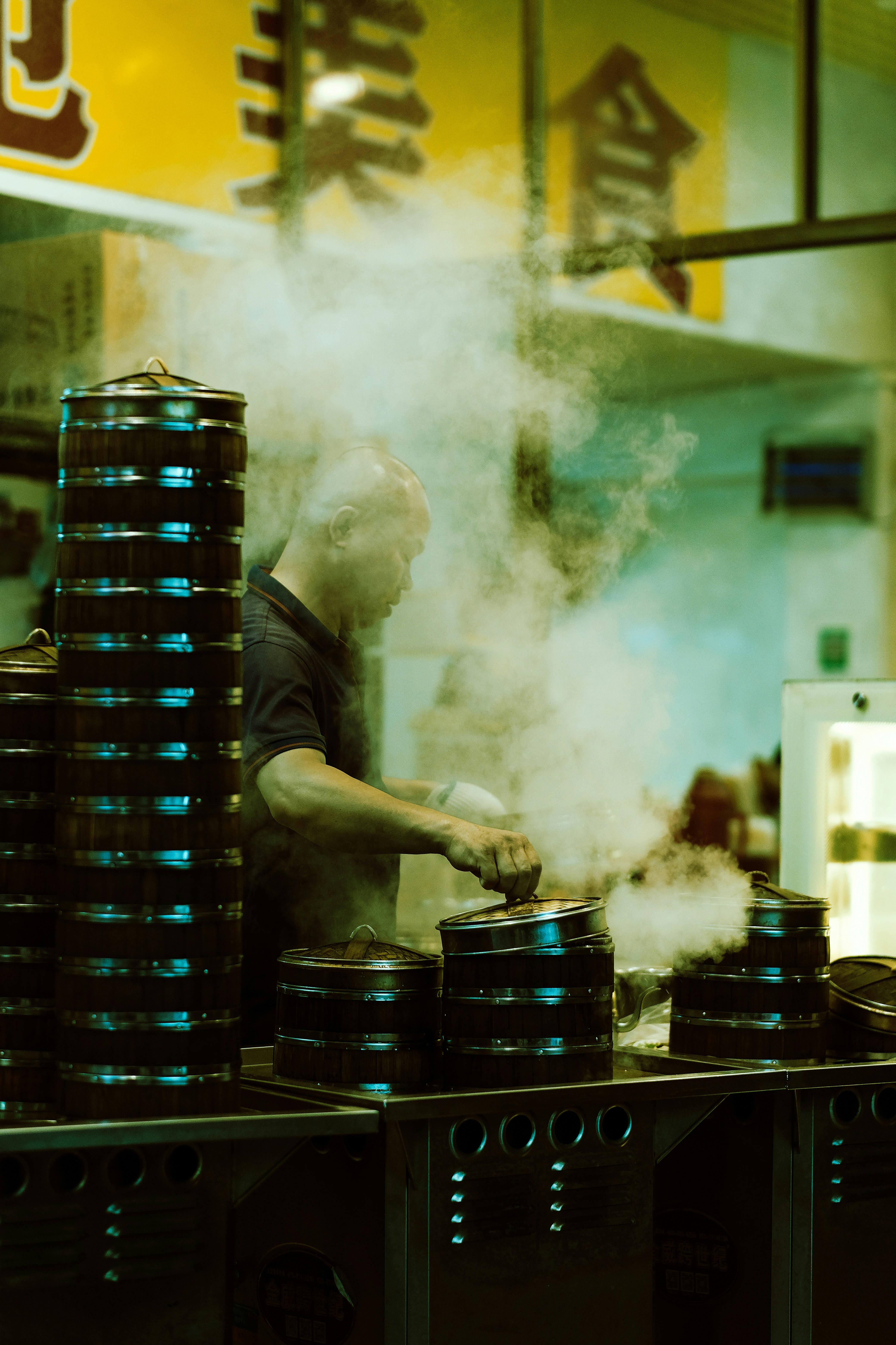 Steam and Stacks: A Street Vendor at Work