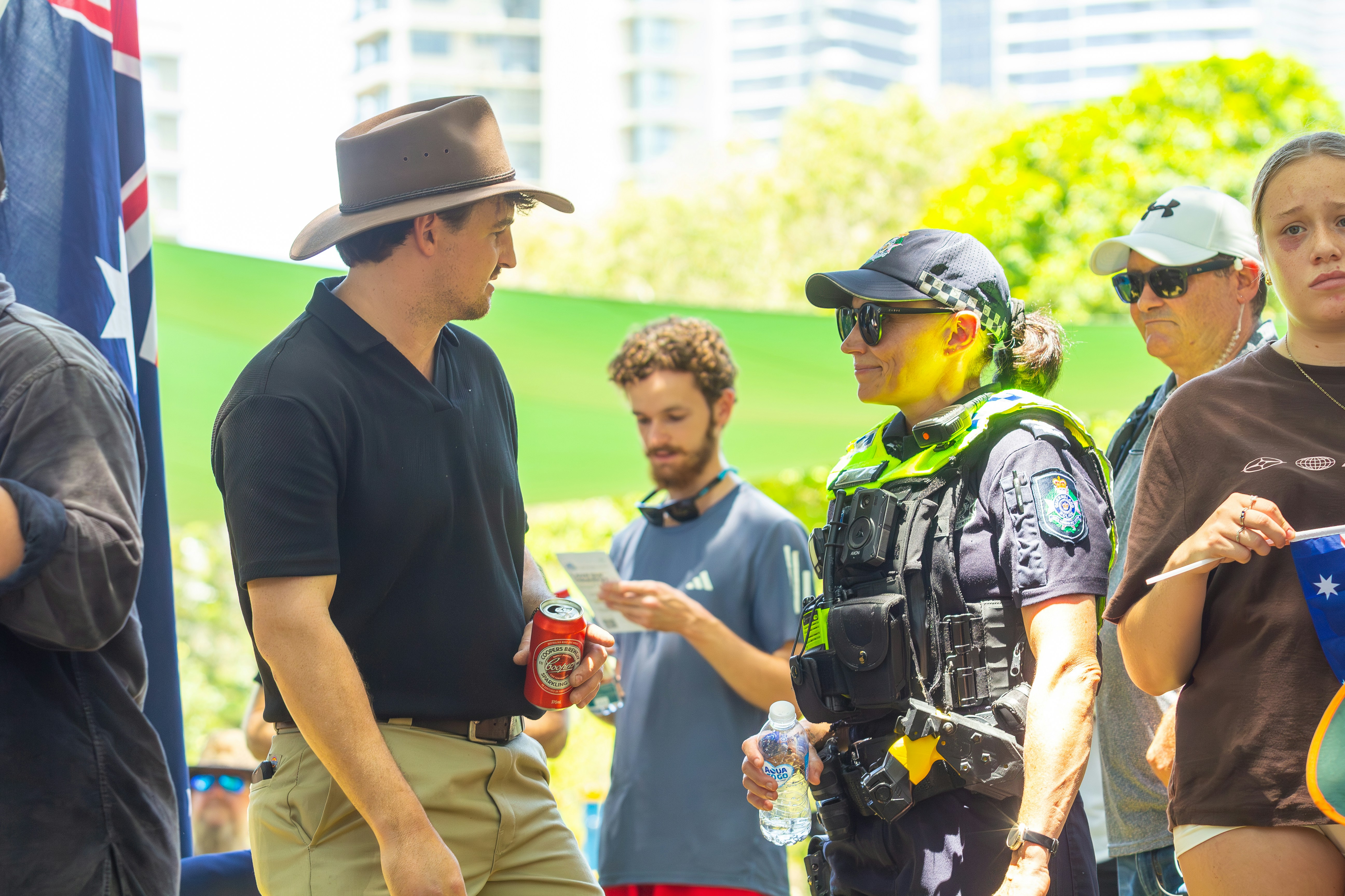 Conversing at the Rally: A Policymounted Officer and Attendee