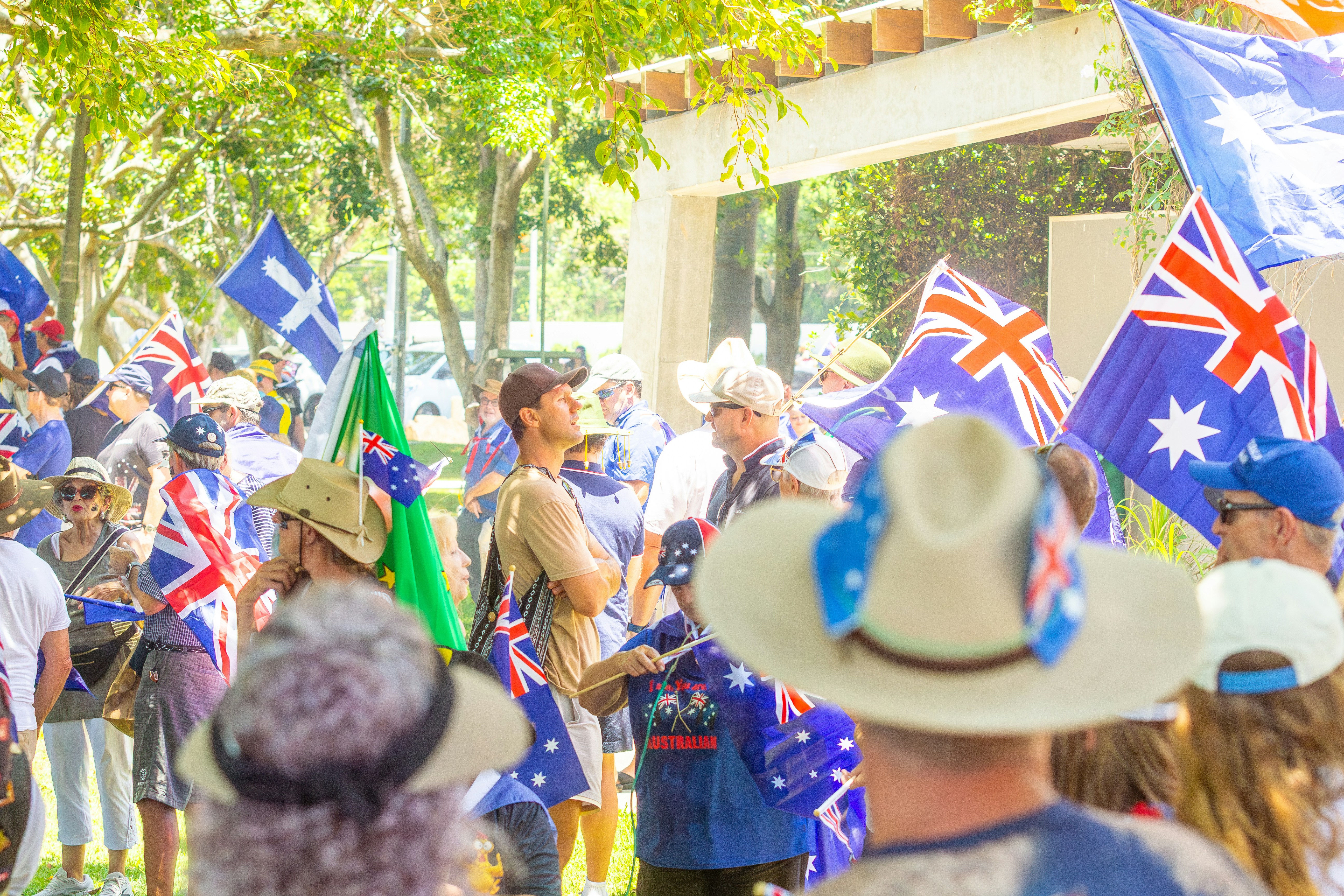 Crowd of people waving australian flags outdoors. photo – Free ...