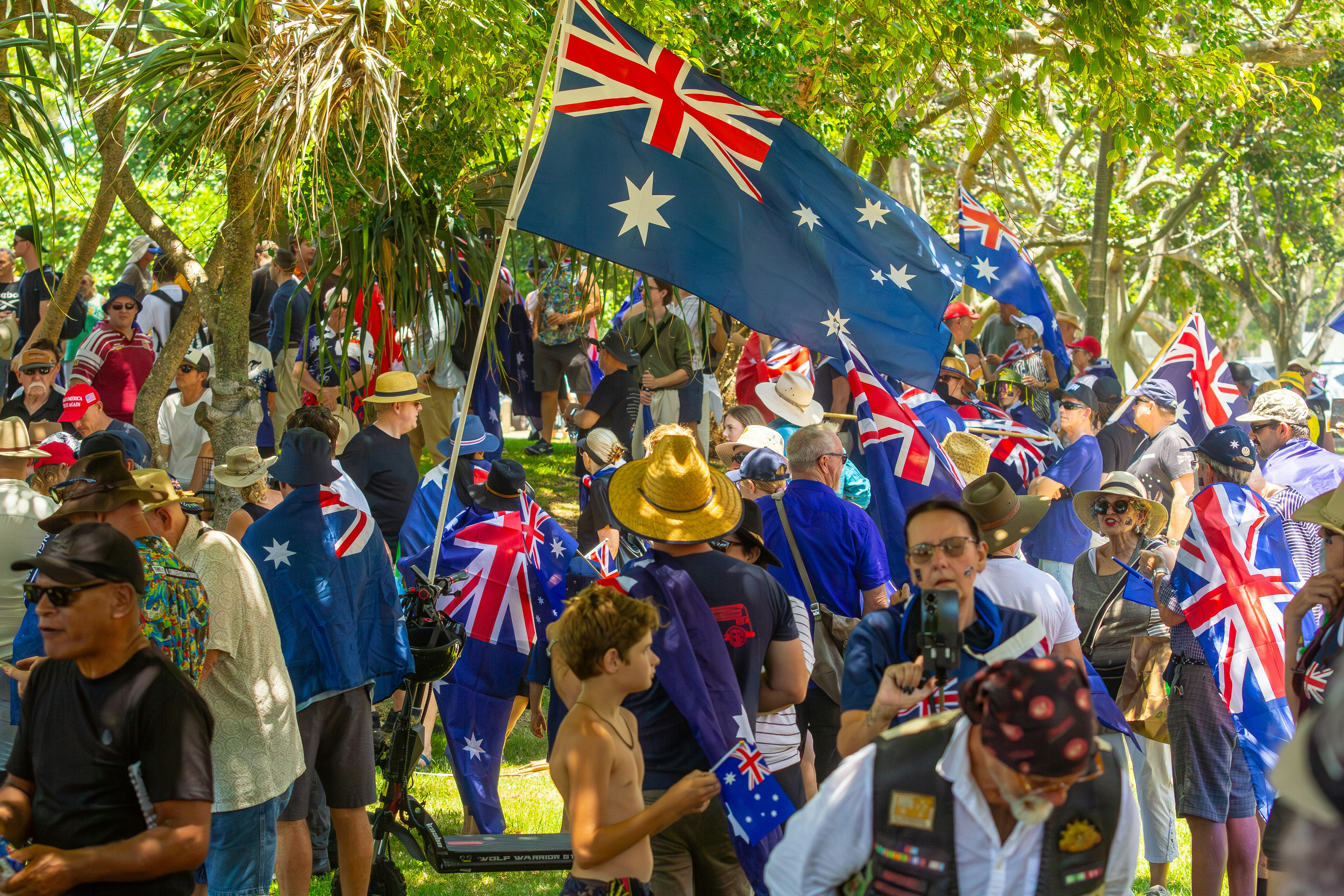 Parade in a Park: Multitude of Australian Flags and Crowded Celebration