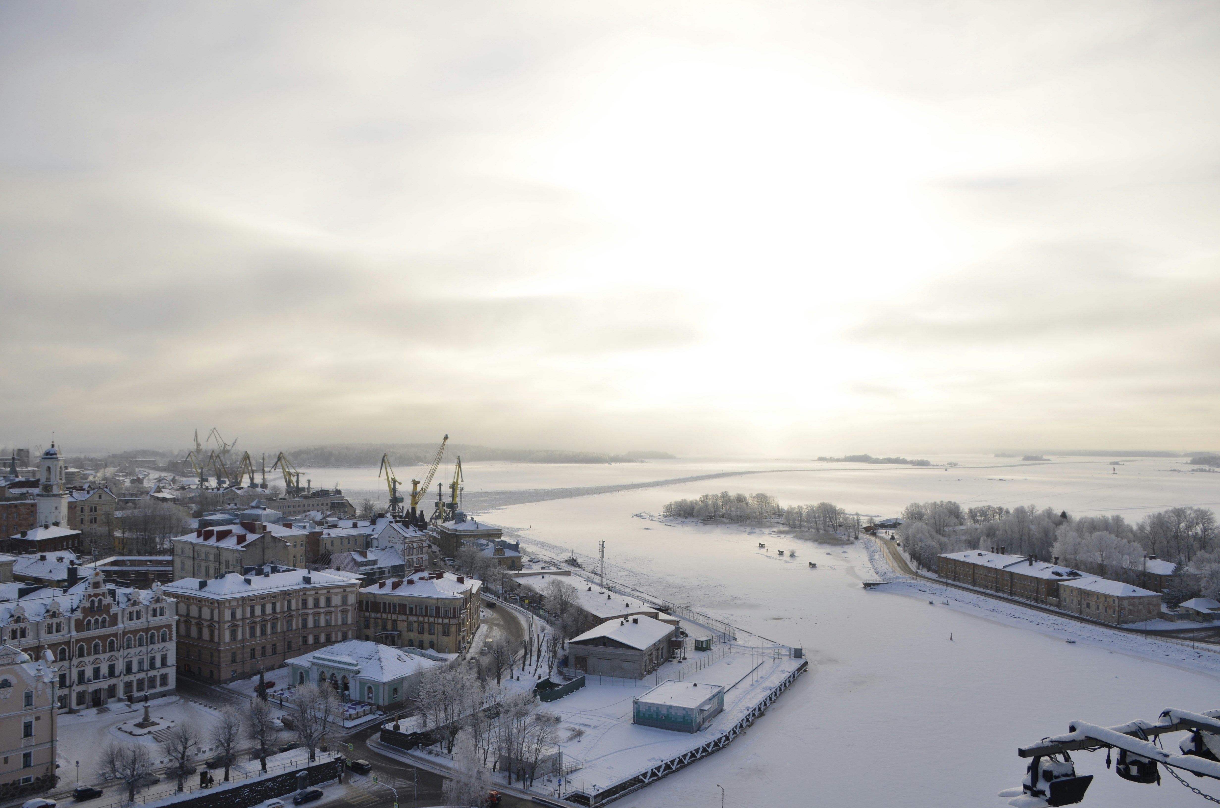 Snowbound Port at Low Sun