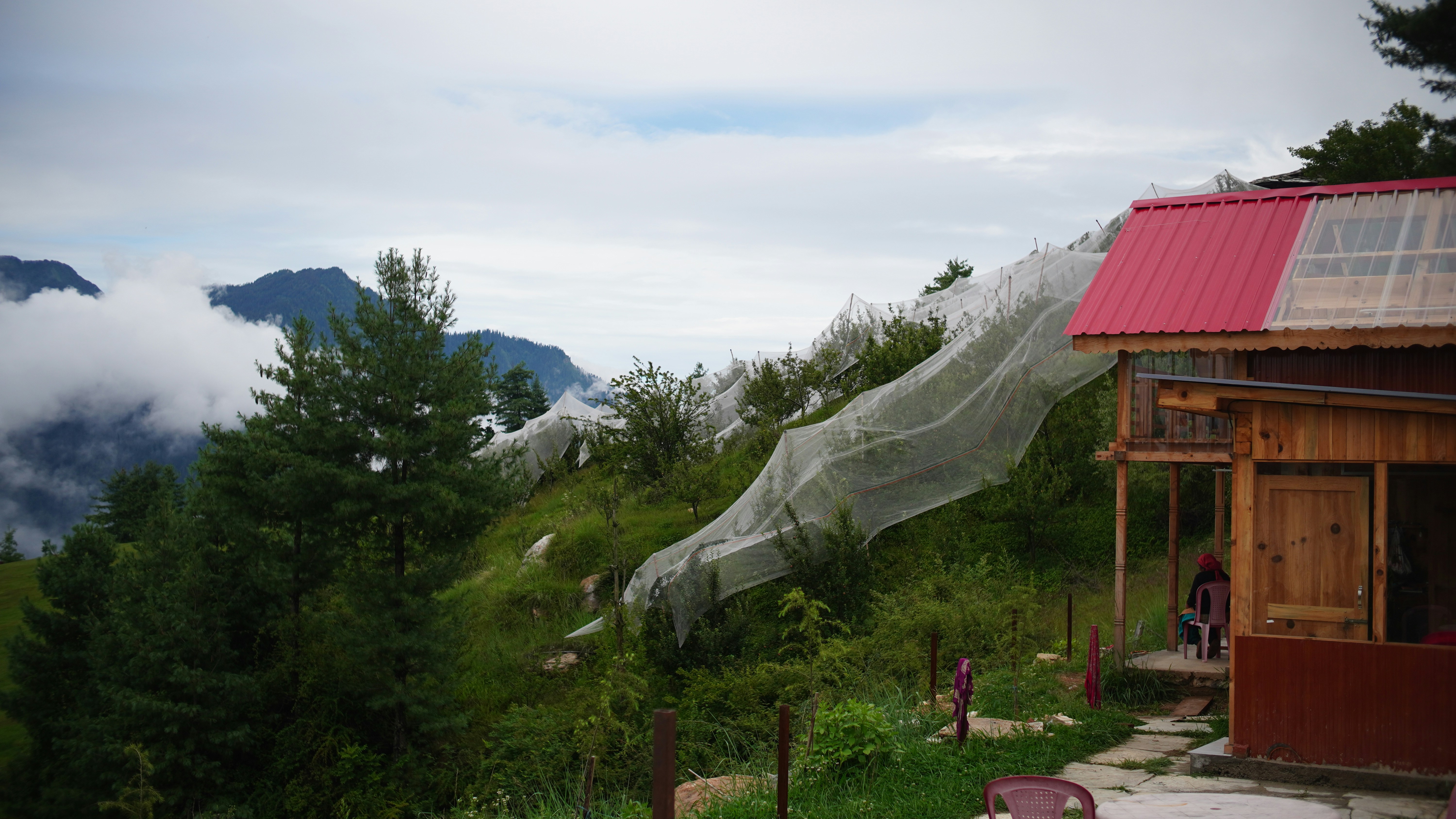 Mountain Shelter at Ridgeline with Protective Netting