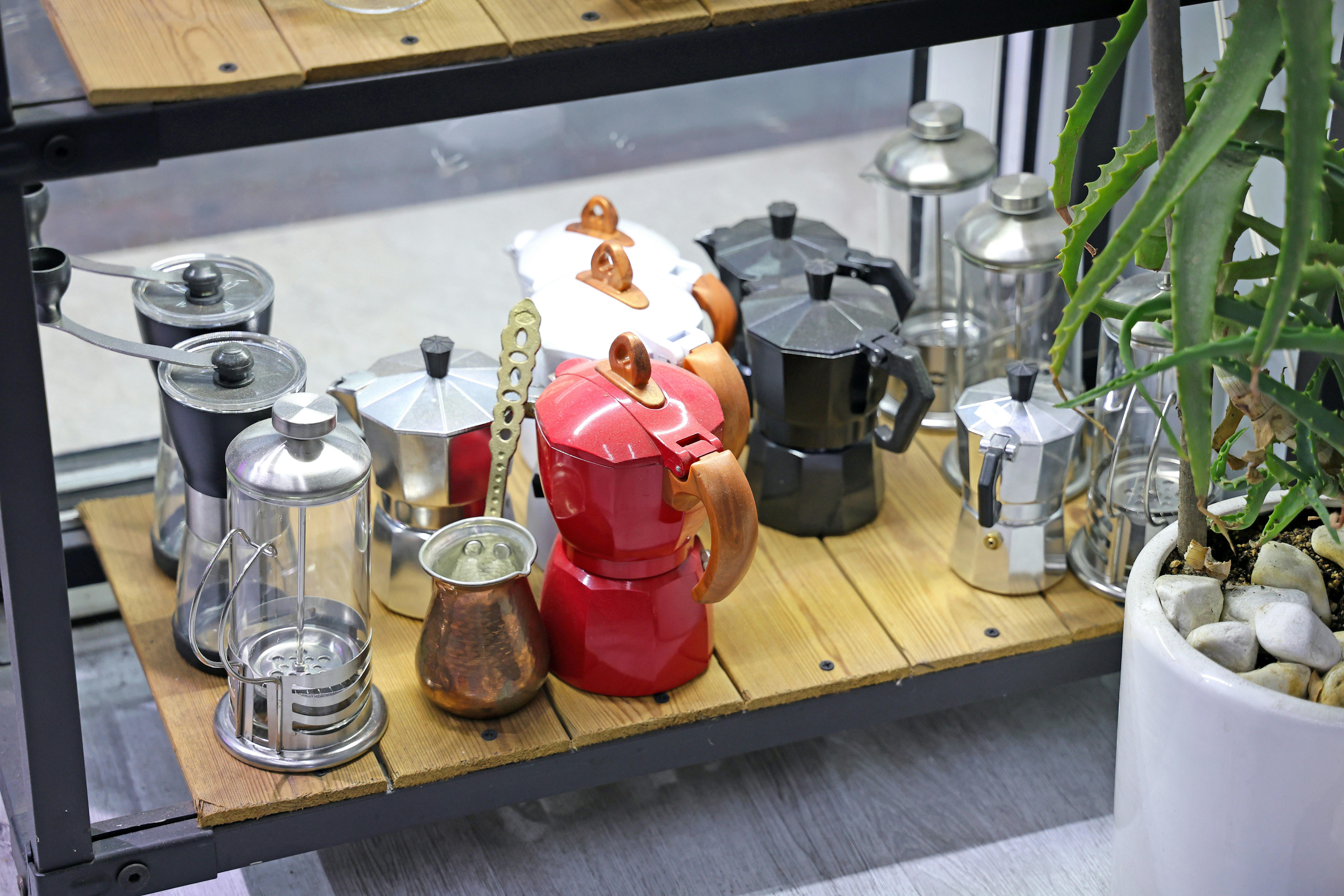 Colorful Kitchen Stand: A Row of Whimsical Pour-Ins on a Wooden Shelf