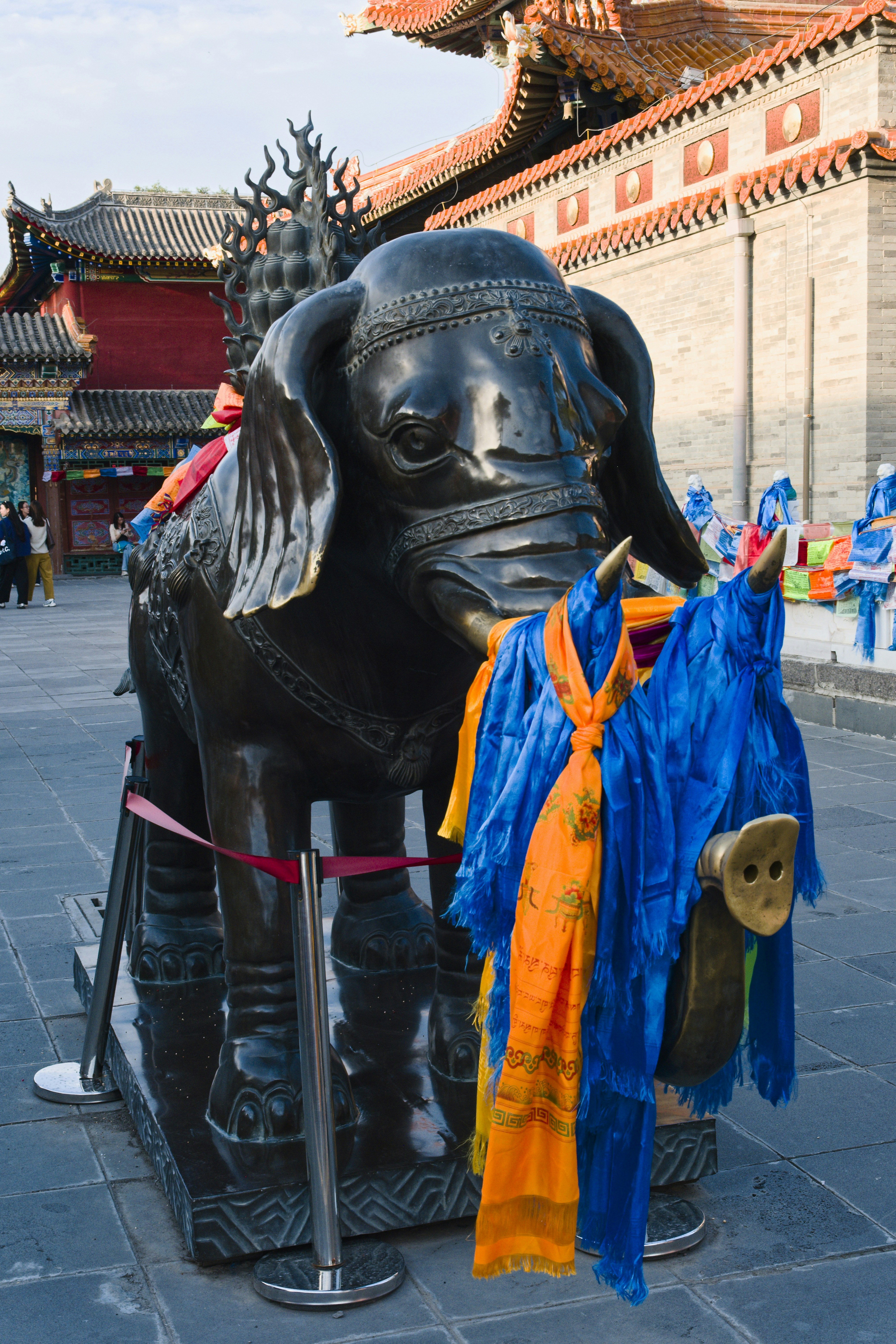 Ceremonial Elephant Guardian in a Historic Temple Courtyard