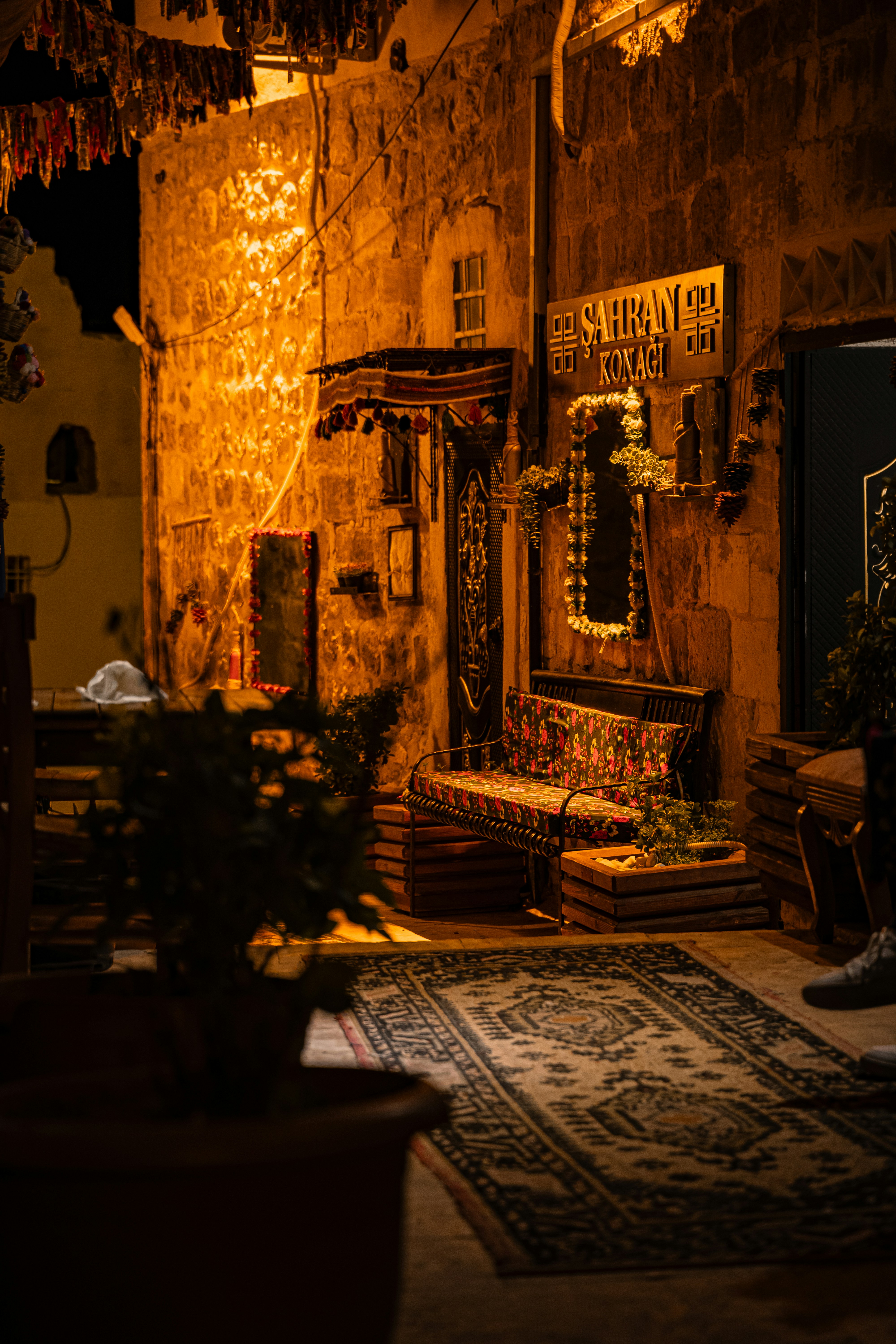Warm Night in a Stone-Courtyard Café