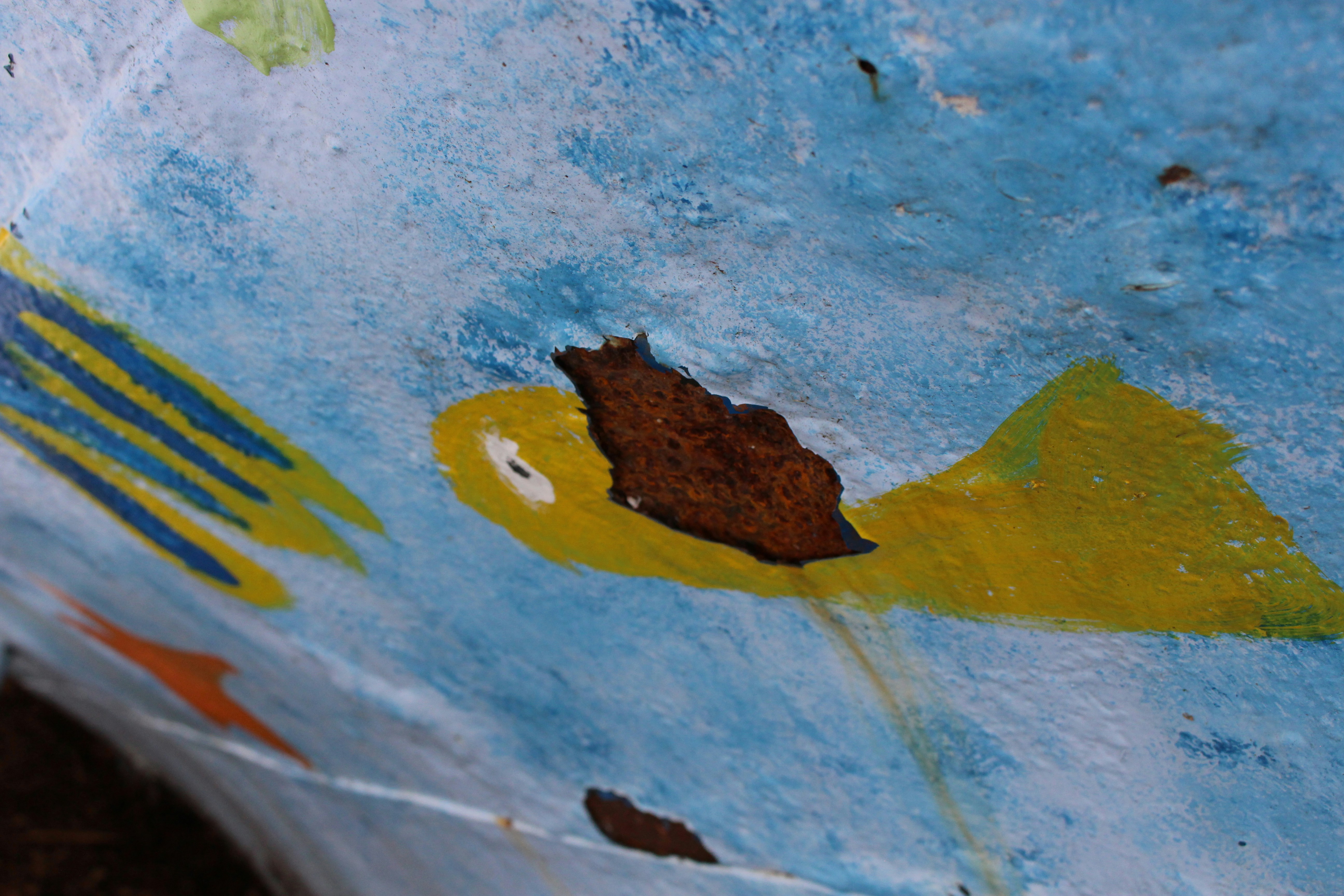 Colorful Cracked Wall with Painted Bird Motif