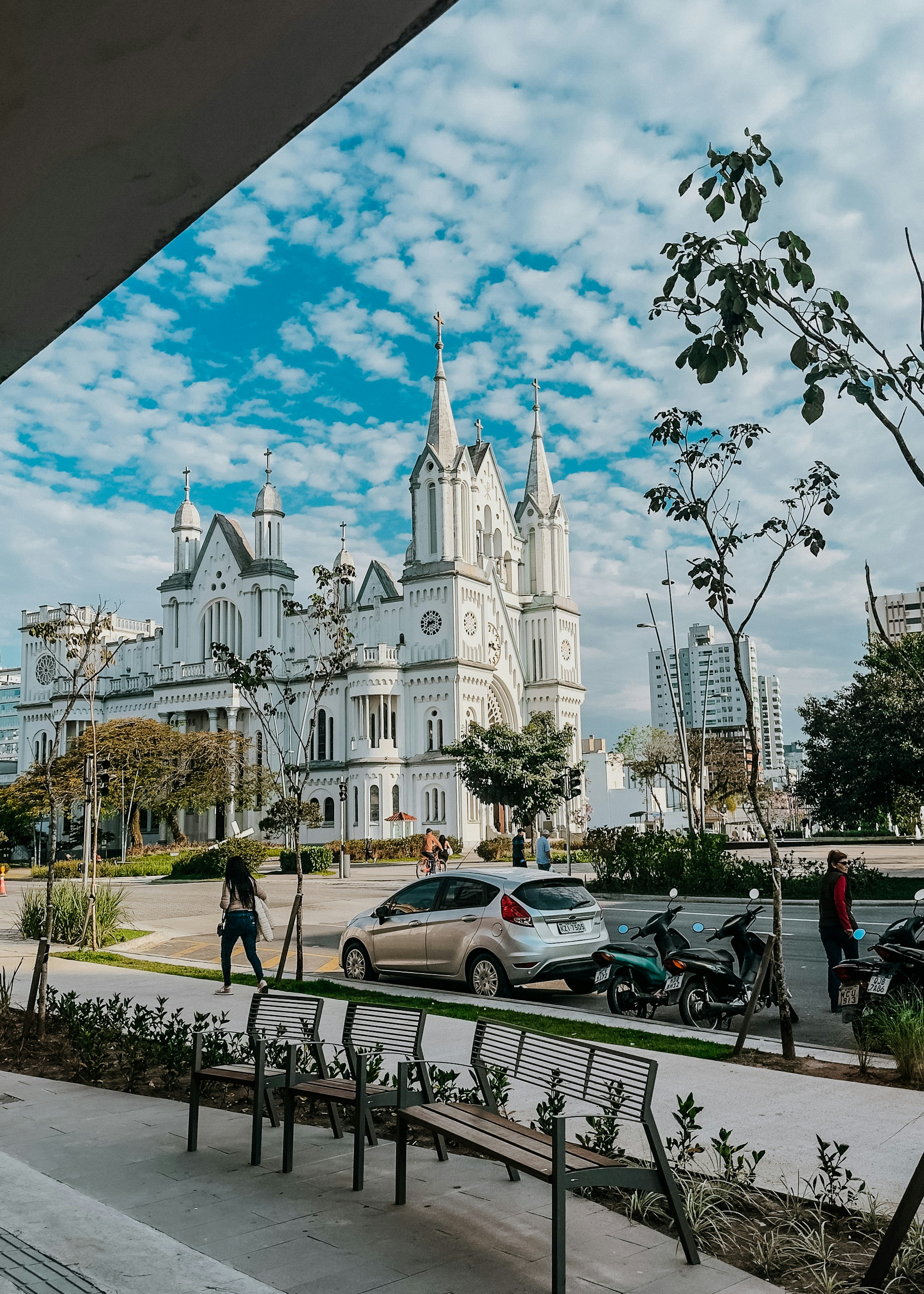 Gothic Cathedral Sunset: Urban Park with Orchard of Cars