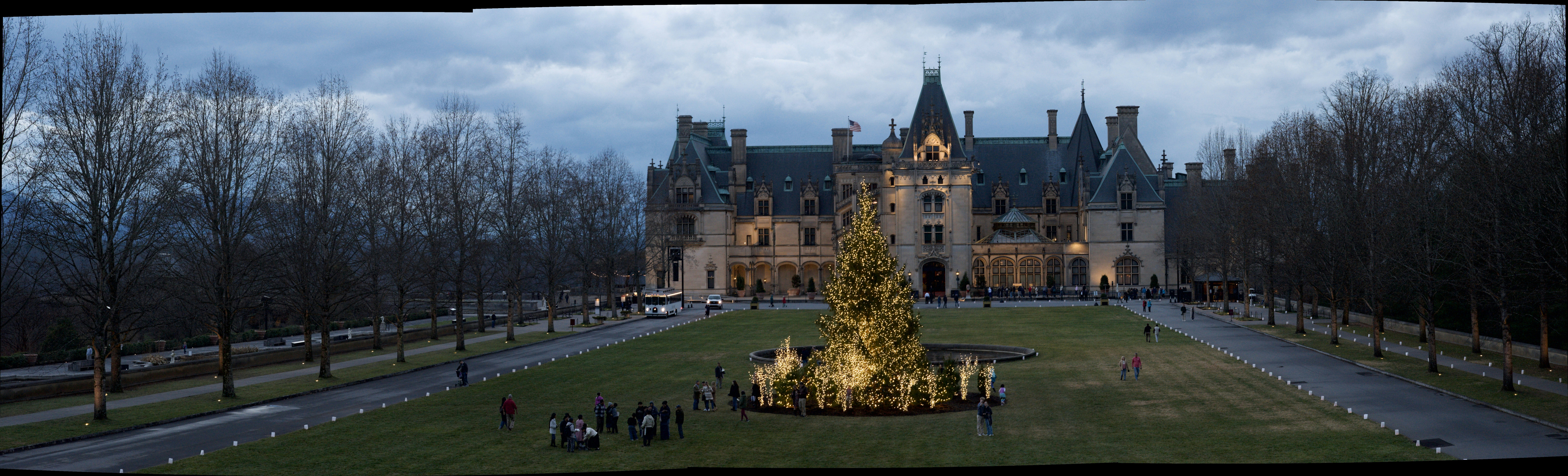 Winter Lights Over a European Castle Park